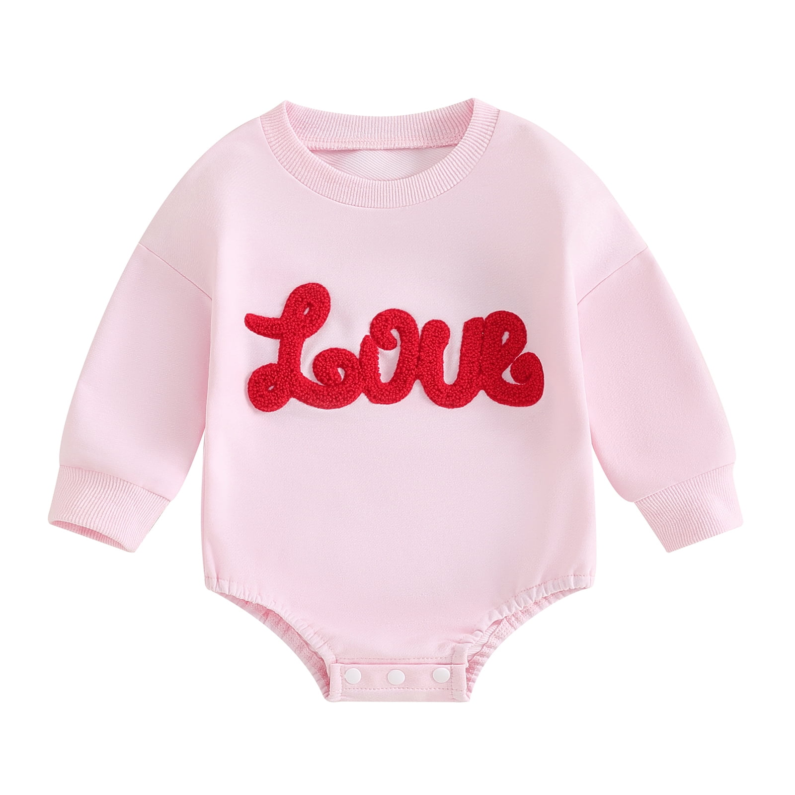 Baby Girl Valentine’s Day Romper Clothes Long Sleeve Crew Neck Embroidery Bodysuit Newborn ...