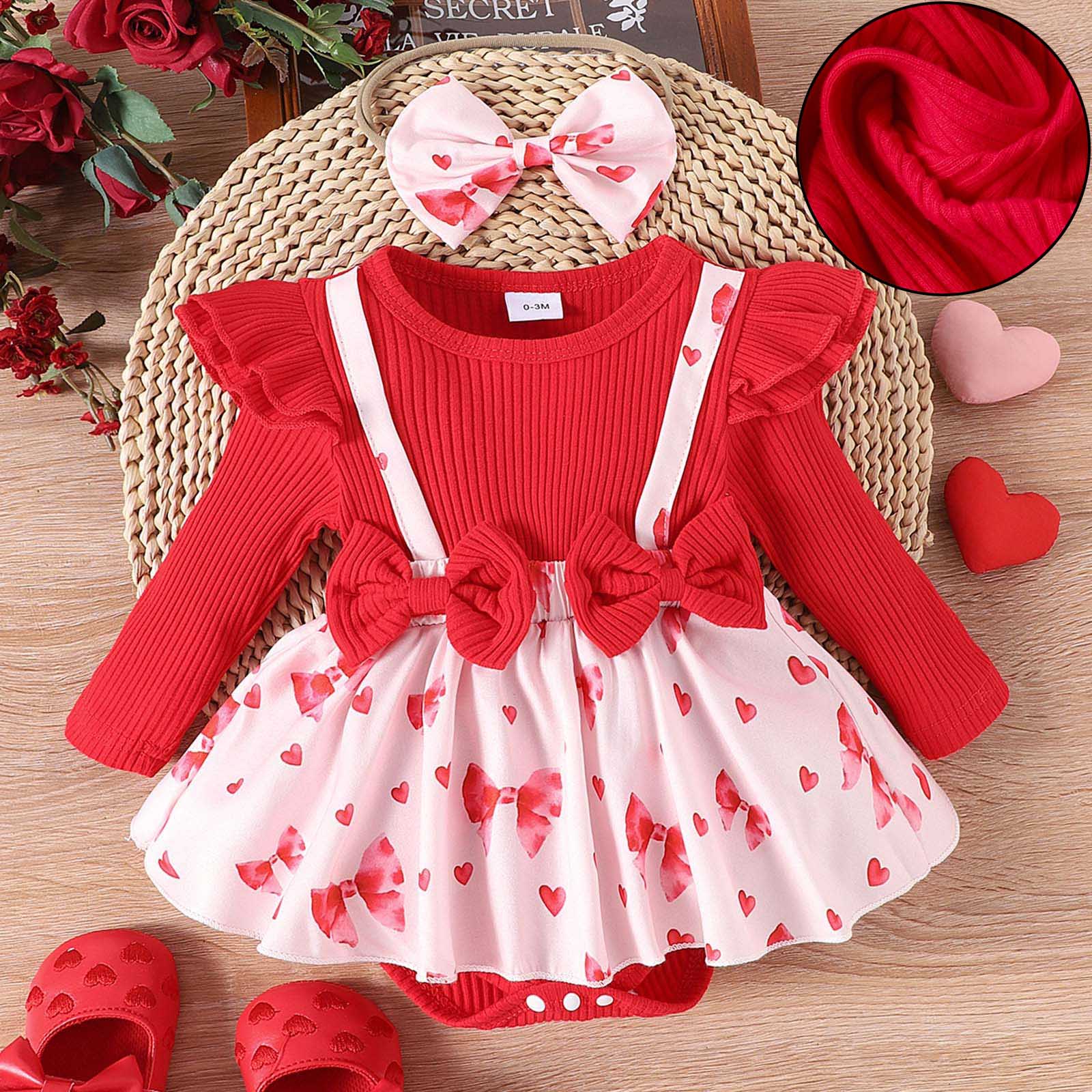 Baby Girl Valentines Outfit Long Sleeve Heart Print Romper Tutu Dress ...