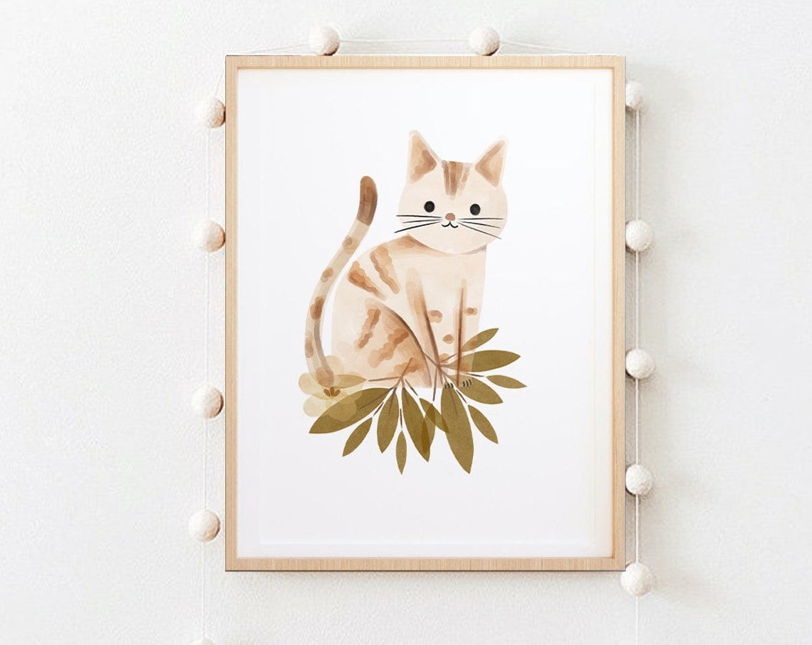 Baby Girl Wall Art, Boho Cat Print, Nursery Cats Decor, Minimalist Cat ...