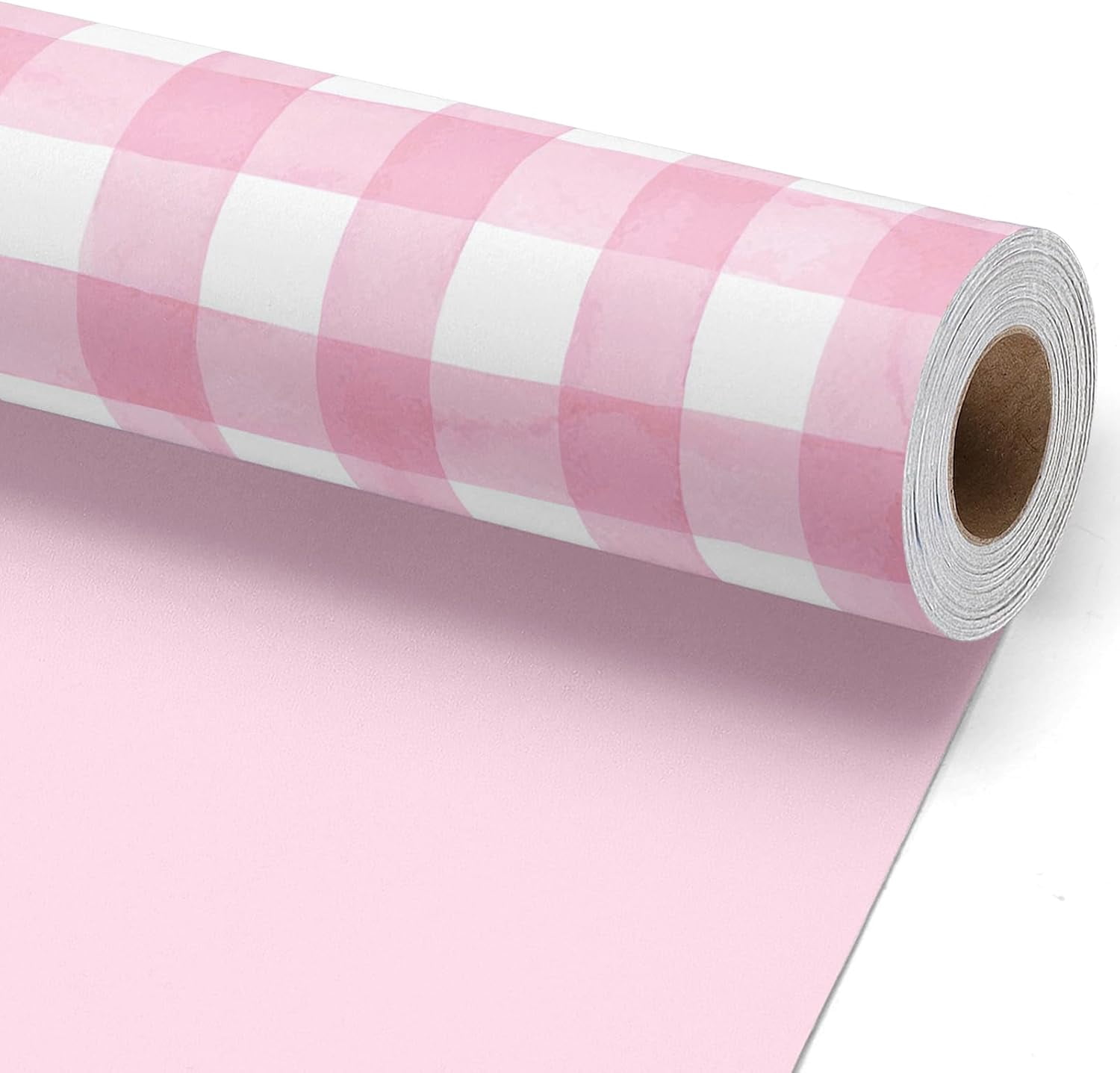 Baby Girl Wrapping Paper for Baby Shower, Soft Pink Gingham Gift Wrap ...