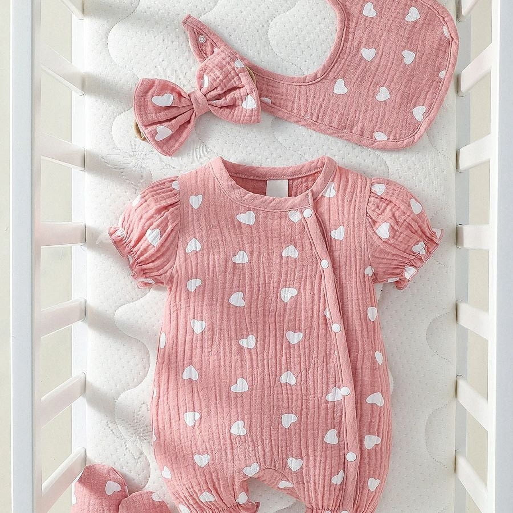 Baby Girls 4pcs Summer O-Round Cotton Soft Printing Heart Streetwear ...