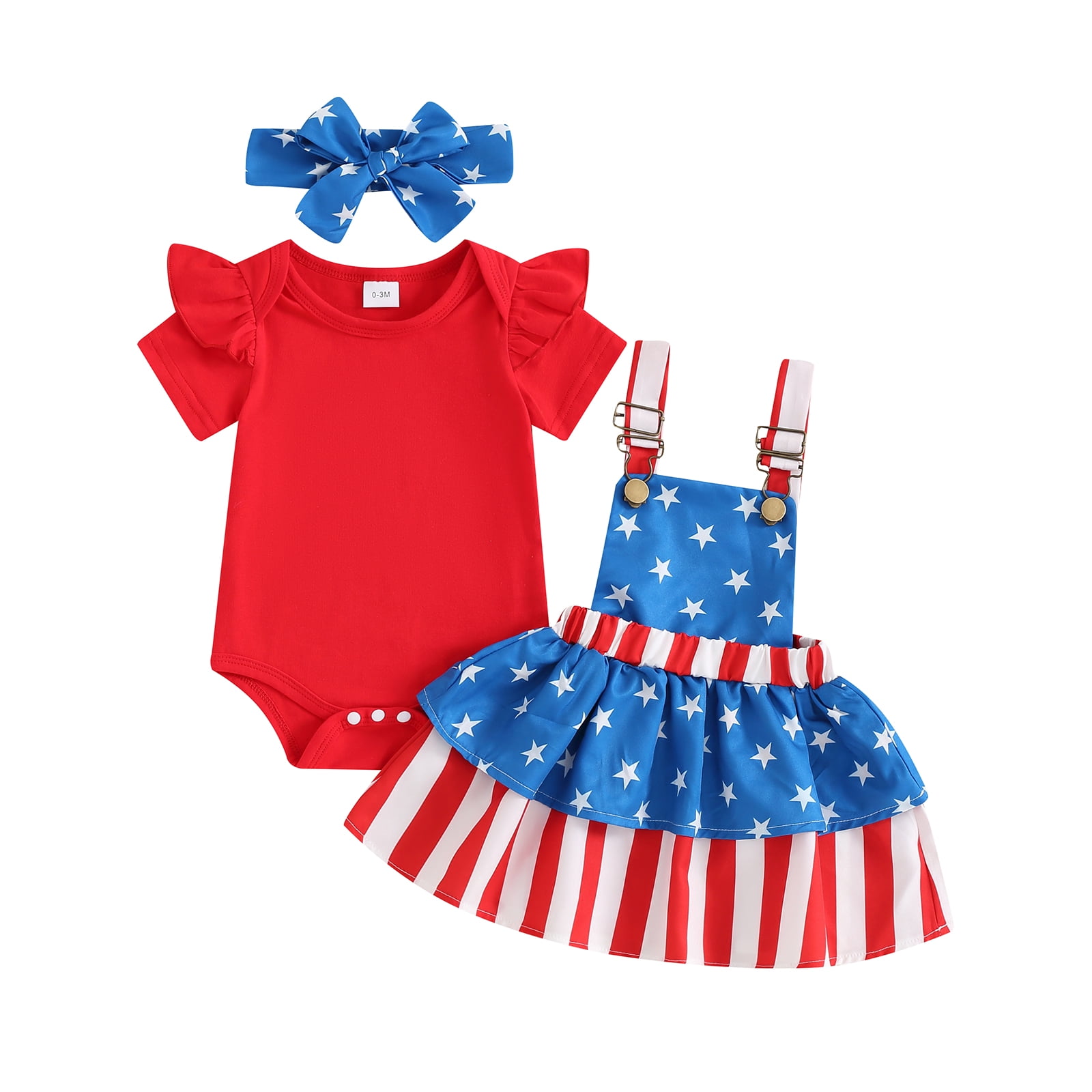 Baby Girls 4th of July Outfits Short Sleeve Romper + Suspender Skirt ...