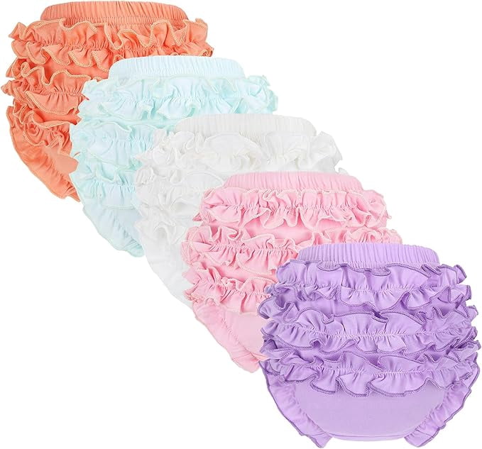 Baby Girls 5 Pack Ruffle Diaper Covers Bloomer Cotton Shorts Briefs ...