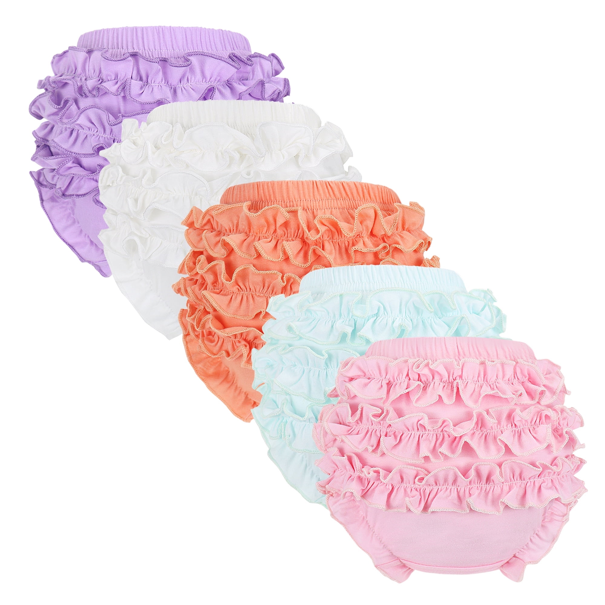 Baby Girls 5 Pack Ruffle Diaper Covers Bloomer Cotton Shorts Briefs ...