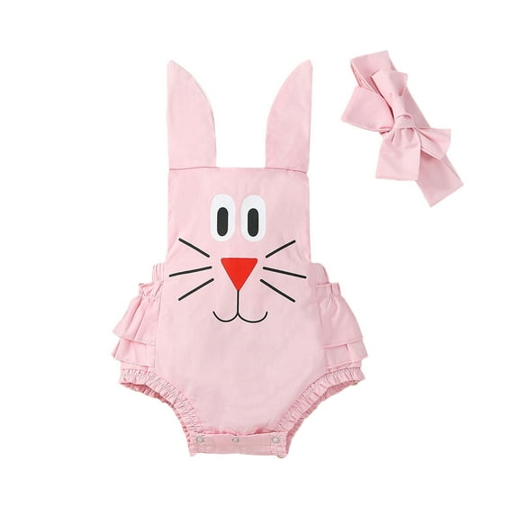 Baby Girls Baby Easter Jumpsuit Bunny Print Sleeveless Square Neck ...