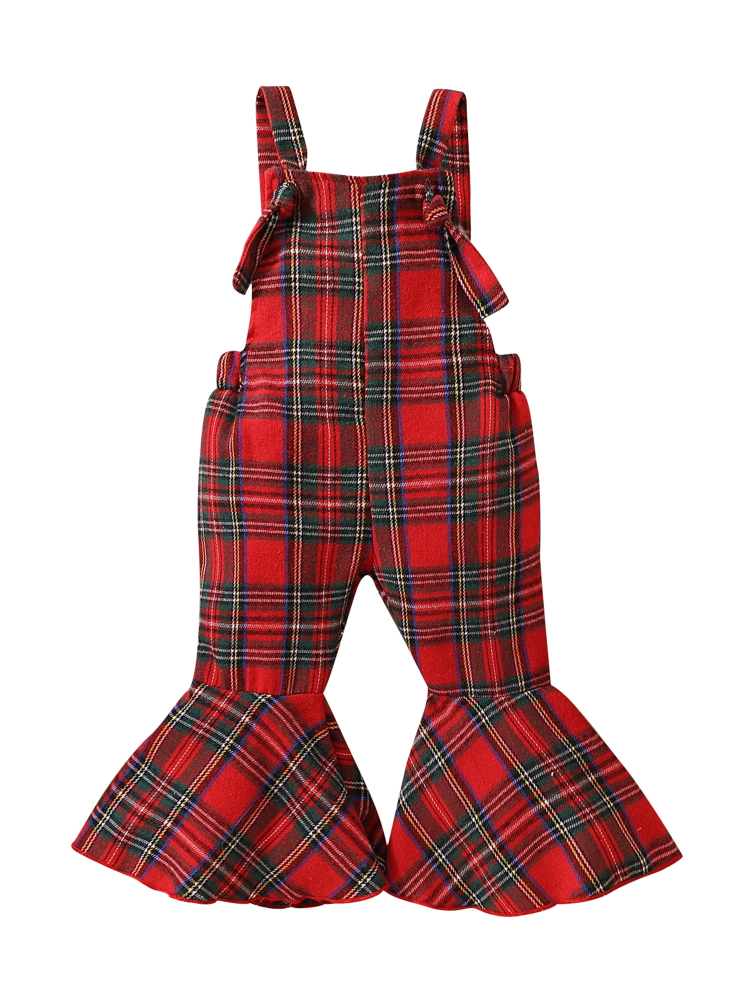 Baby Girls Bell Bottom Romper Toddler Plaid Overalls Suspender Flare ...