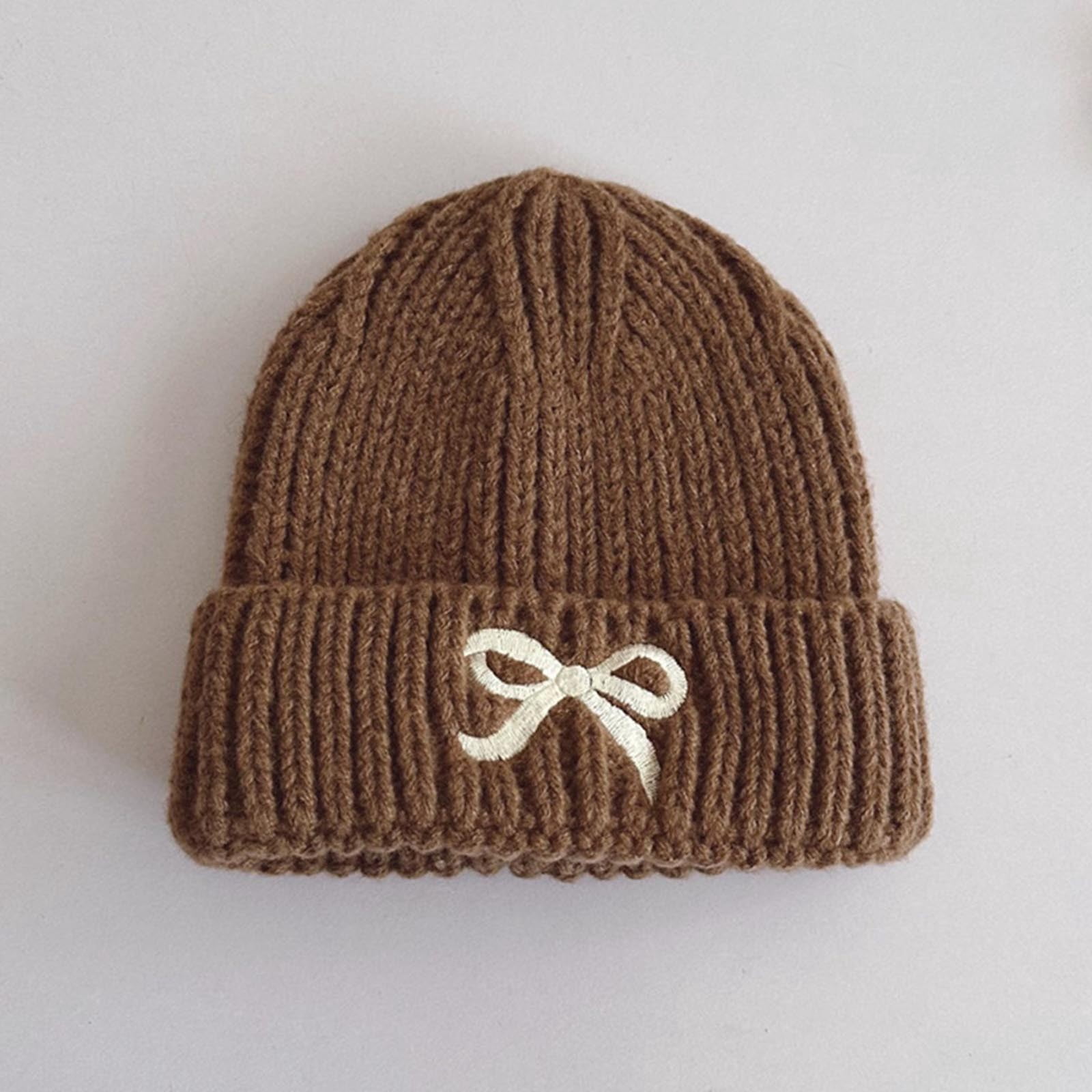 Baby Girls Bobble Hat - Toddler Winter Beanie Hats Kids Warm Knitted ...