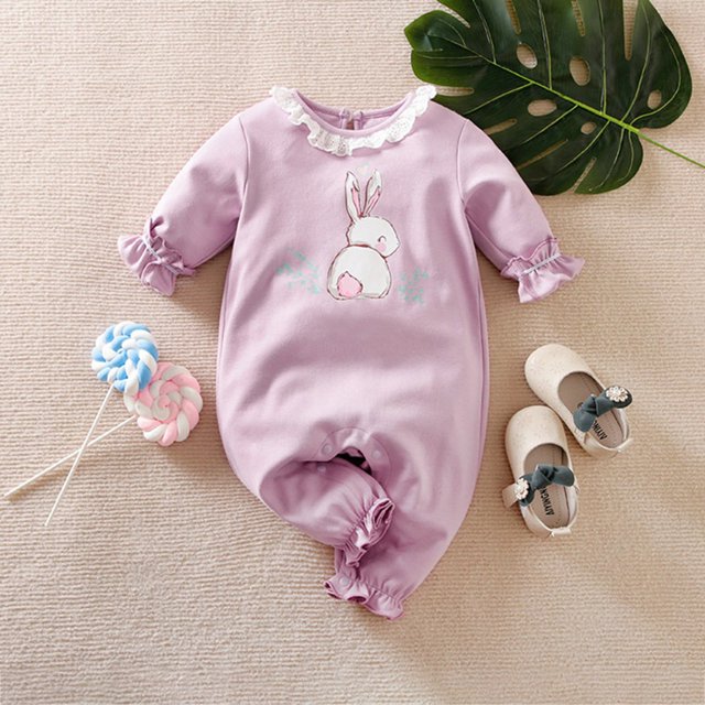 Baby Girls Bodysuits Climbing Clothes Easter Bunny Cartoon Crawling Suit Purple Rabbit Long ...