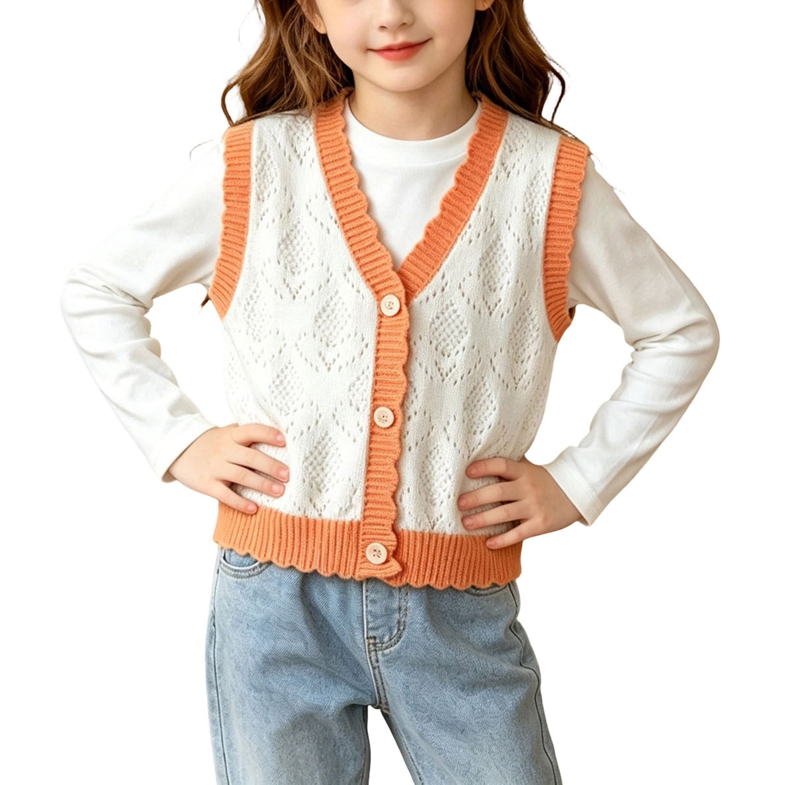 Baby Girls Boys Cotton Vintage Sweater Vest Knitted Cardigan Orange 8-9 ...