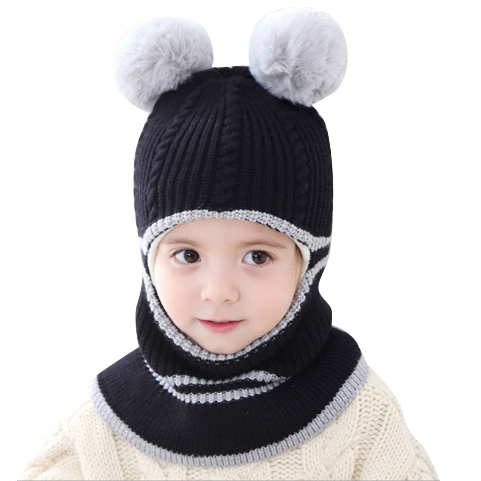 Baby Girls Boys Knitted Winter Hat Scarf Sets Lined Hat Earflap Hood ...