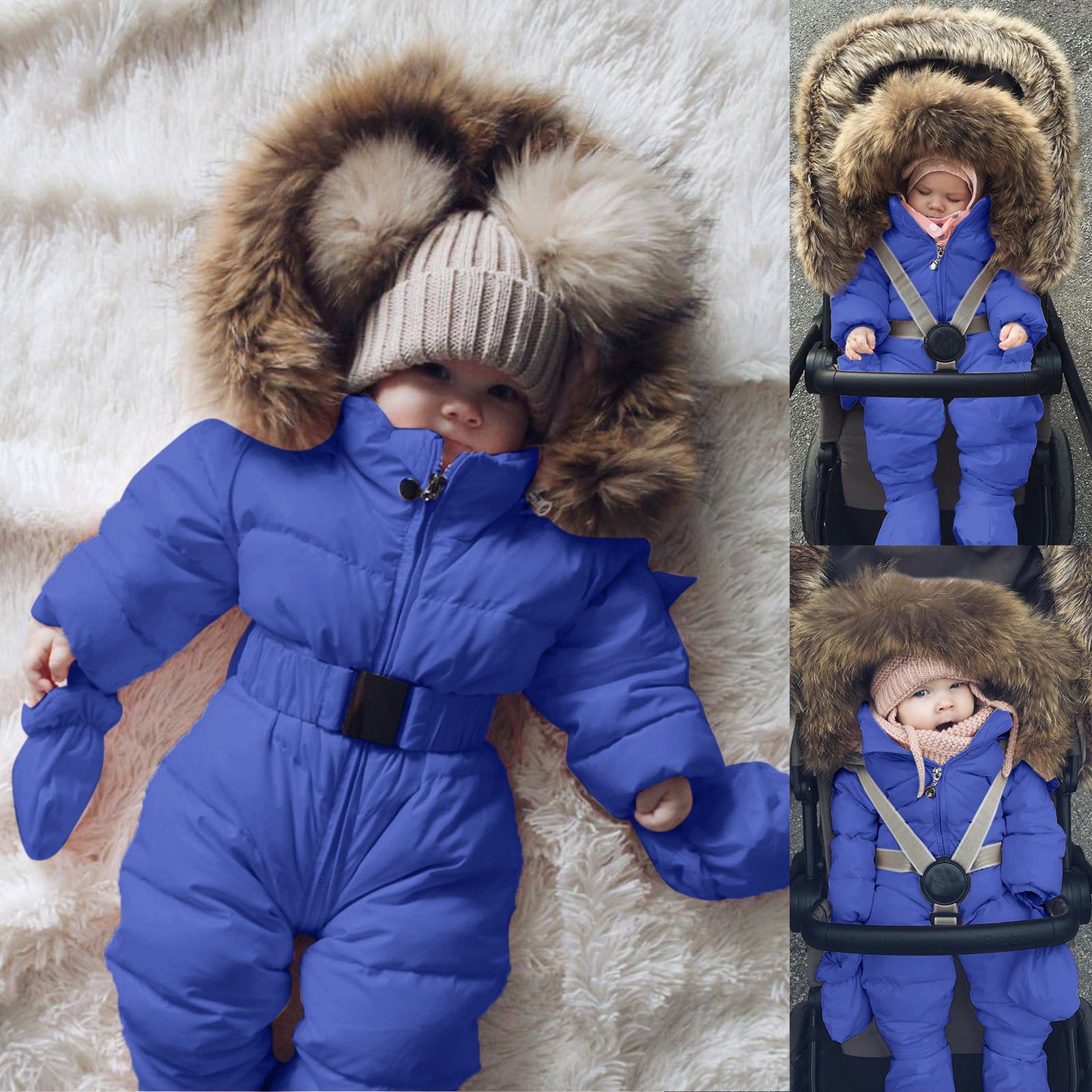 Baby Boys Girls Winter Snowsuit Coat Cute Hooded Romper Warm Zipper ...