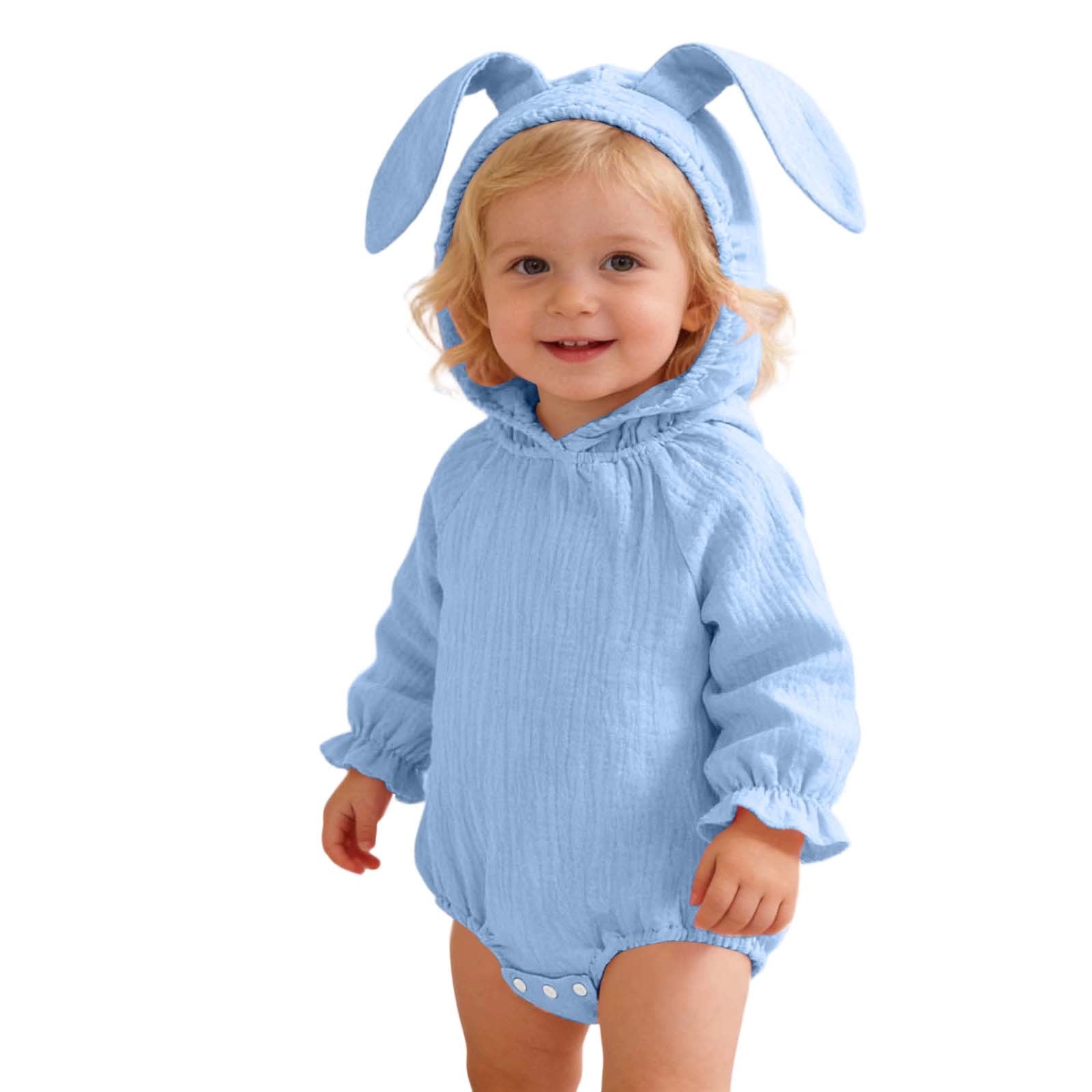 Baby Girls Bunny Ear Bodysuit Playsuits, Hooded Long Sleeve Romper ...