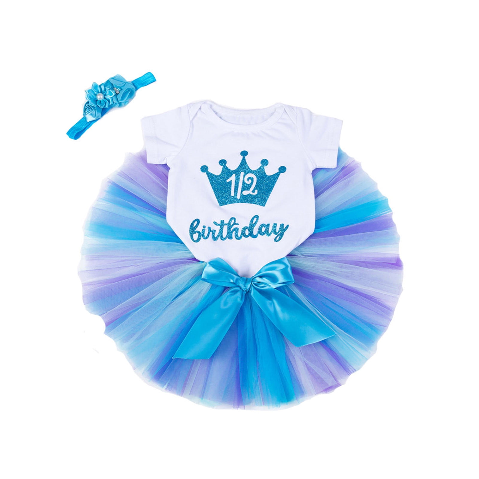 Baby Girls Casual Dresses Summer Cute Mesh Set Birthday Rainbow Puffy ...