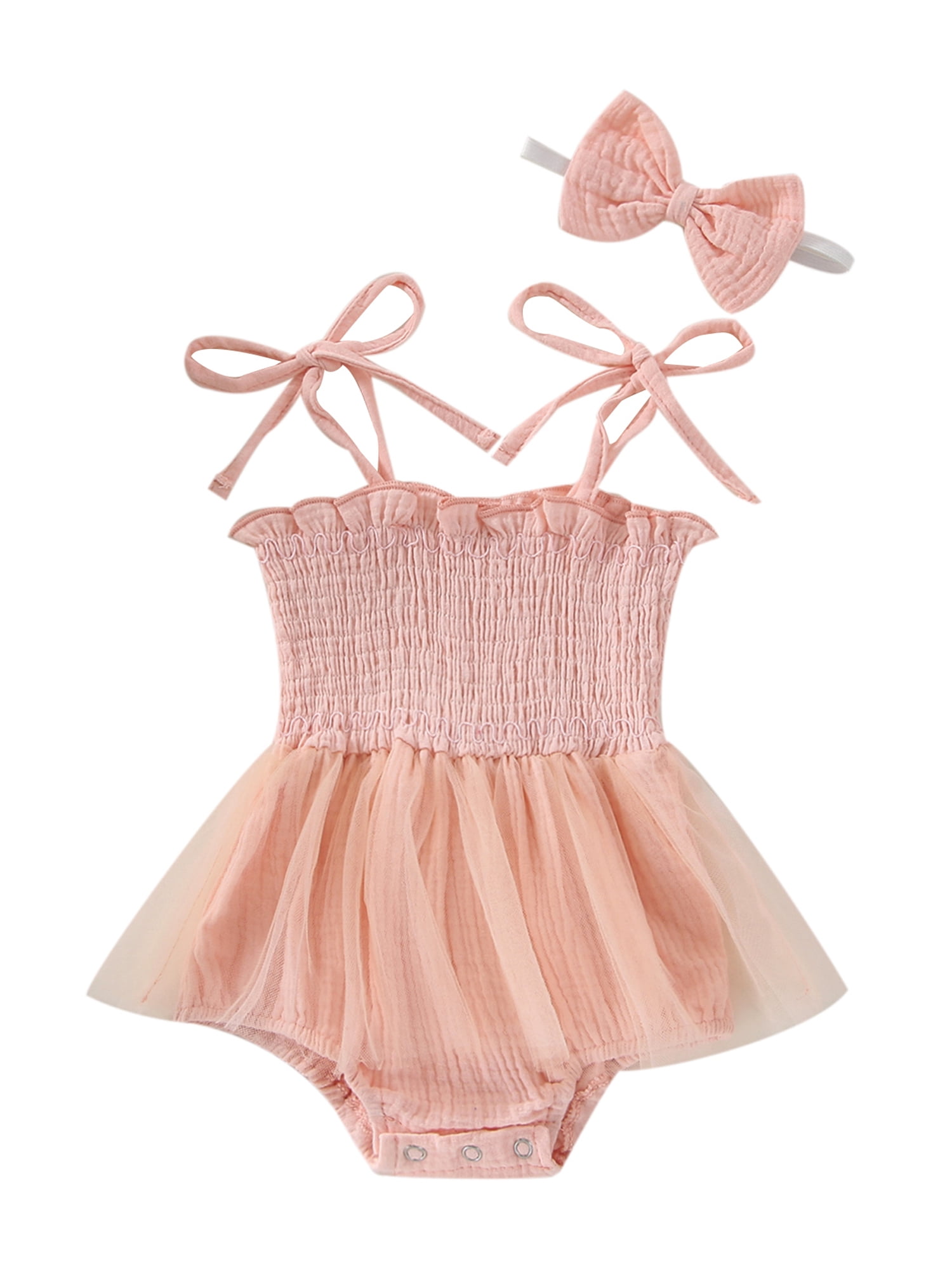 Baby Girls Casual Romper with Headdress, Floral Embroidery Tie-up ...