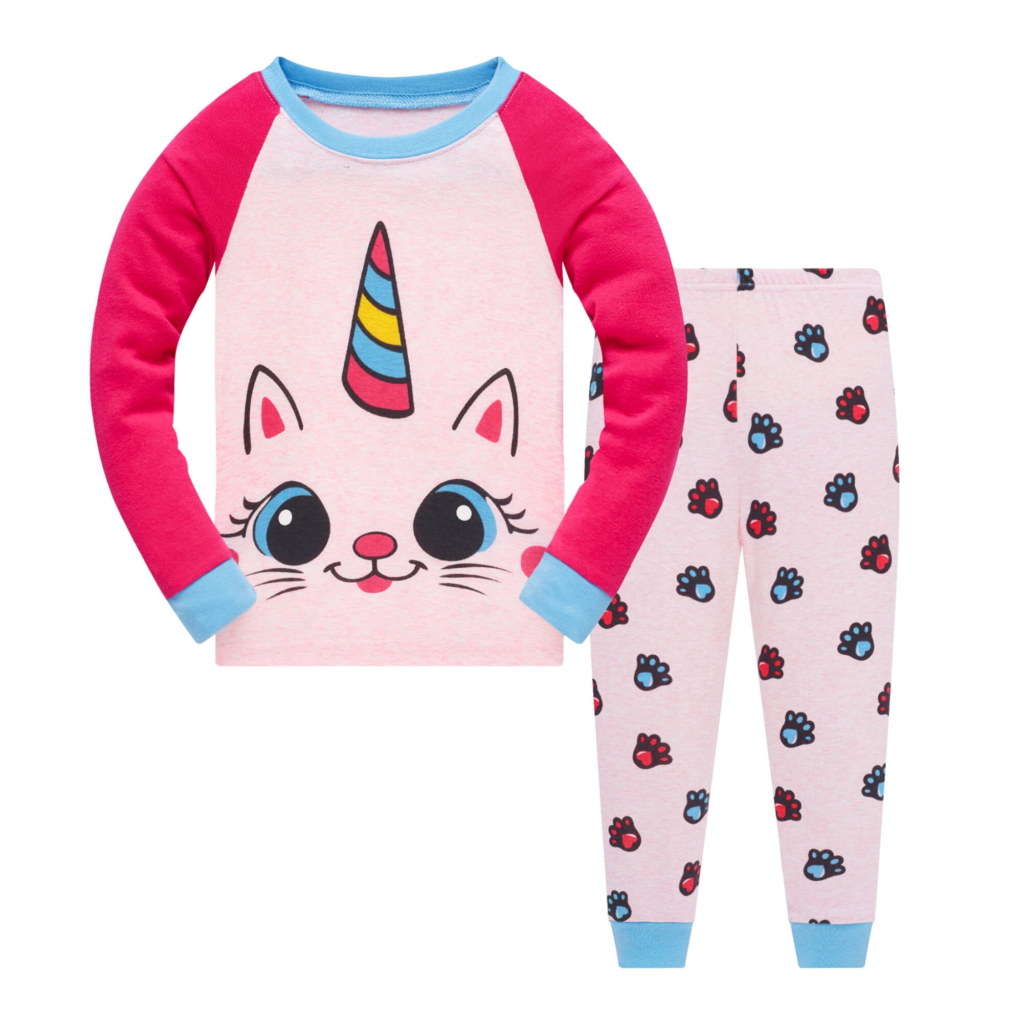 Baby Girls Cat Pyjamas Nighties Two Piece Pjs Winter Long Sleeve Cotton ...