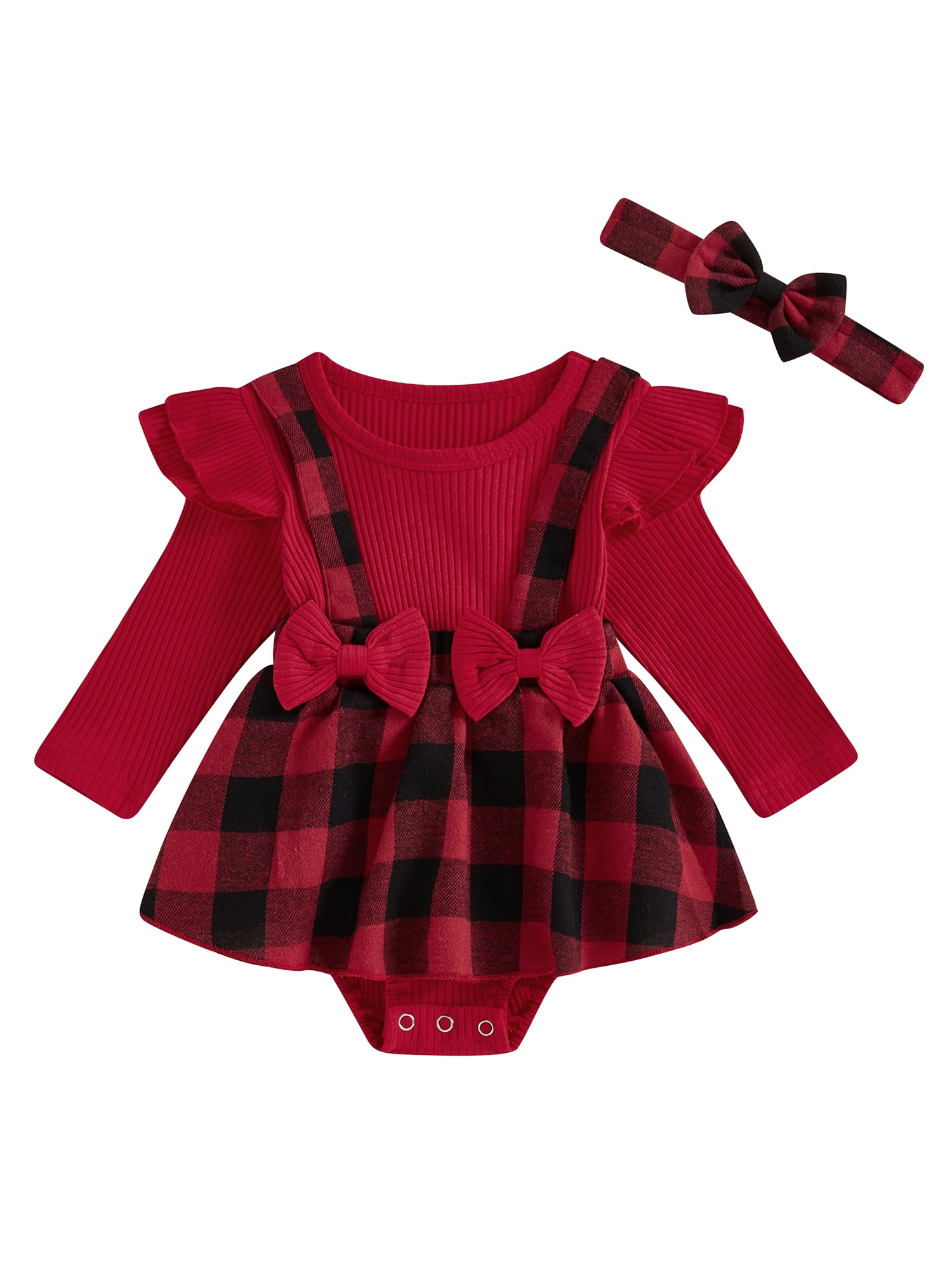 Baby Girls Christmas Outfits, Plaid Long Sleeve Romper Dress and ...