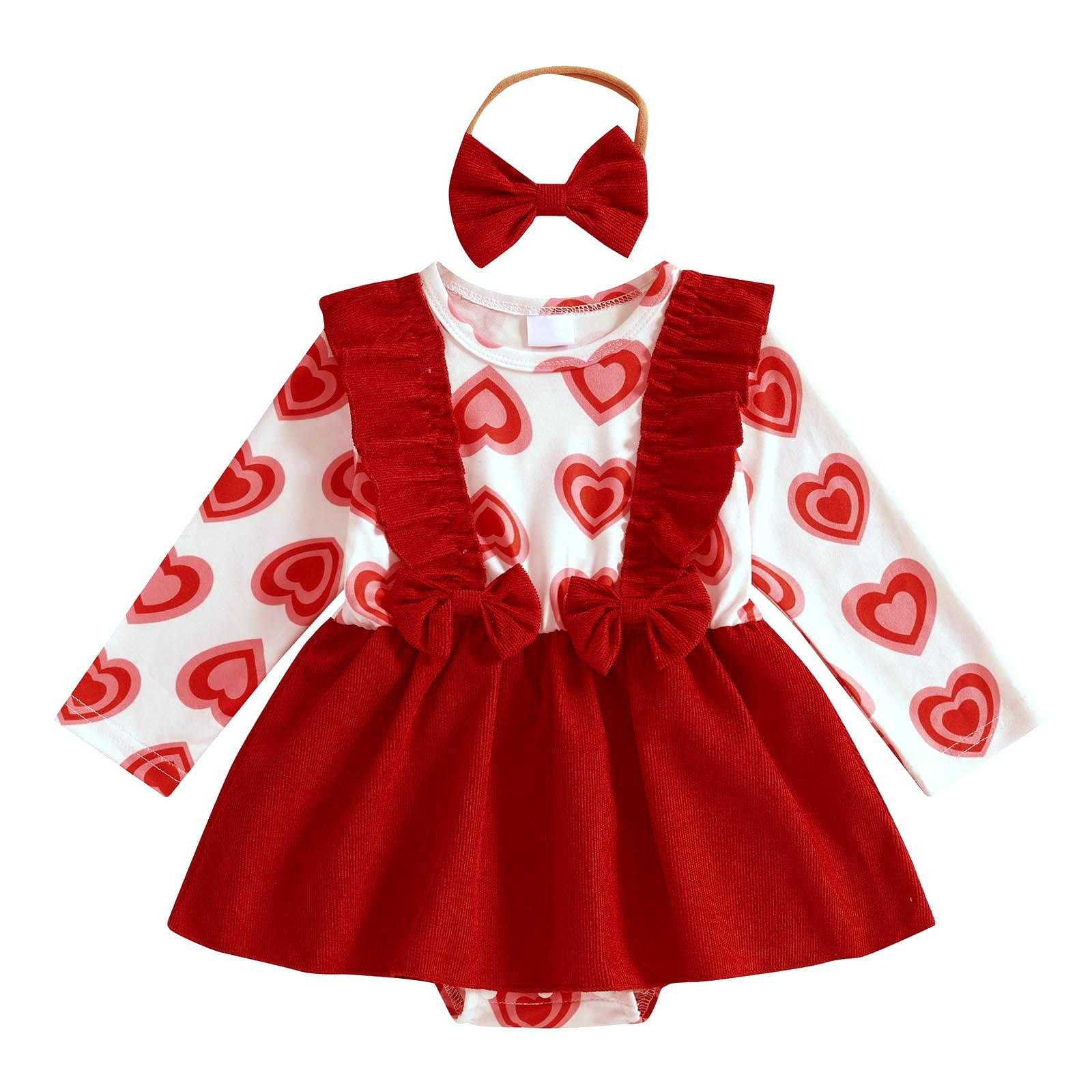 Baby Girls Clothes Long Sleeve Romper Dress Ruffle Bow Cute Onesies 0-3 Months Heart Valentines ...