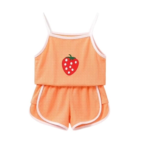 Baby Girls Clothes Strawberry Print Ribbed Cami Shorts Set Breathable ...