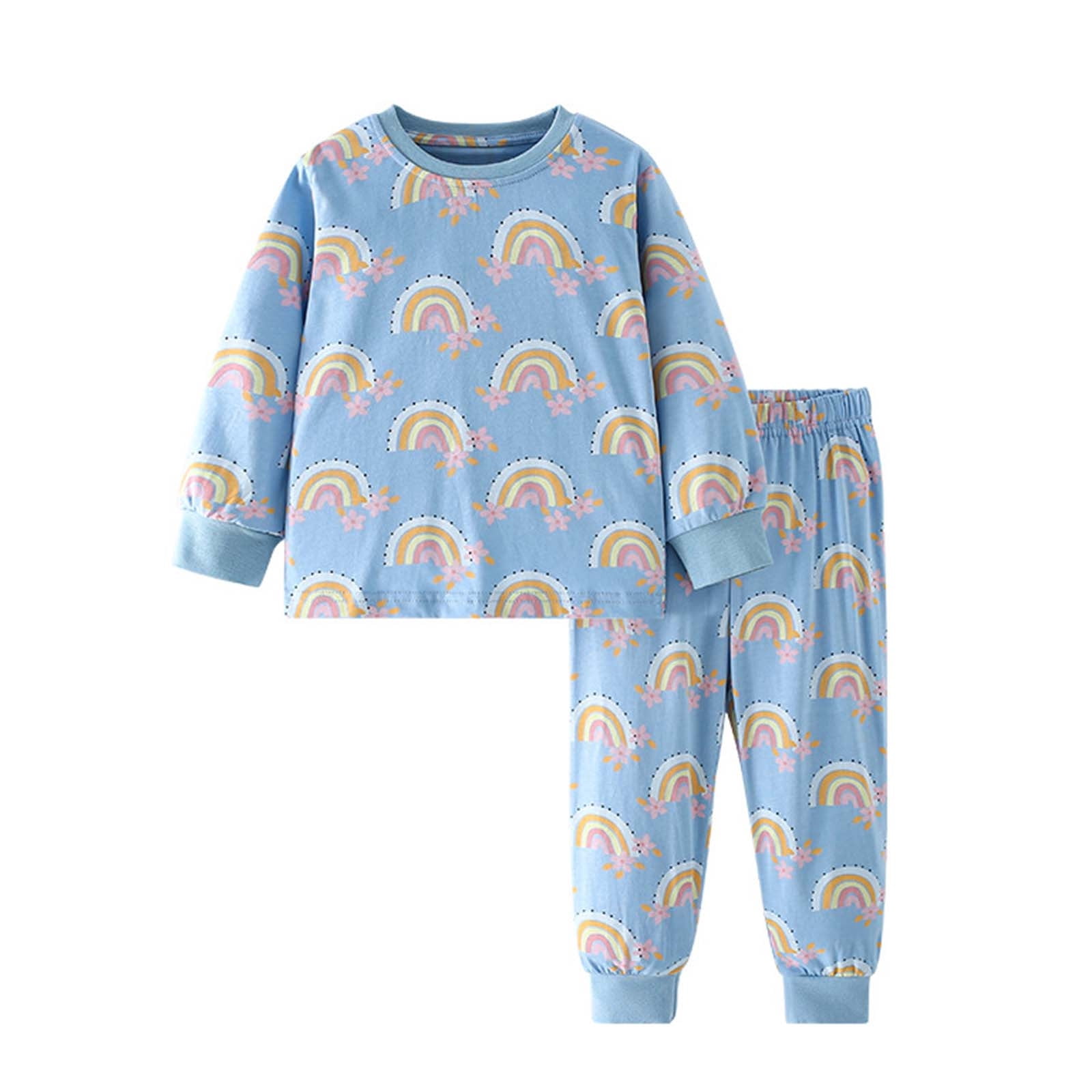 Baby Girls' Clothing Sets Round Neck Long Sleeved Rainbow Full Print ...