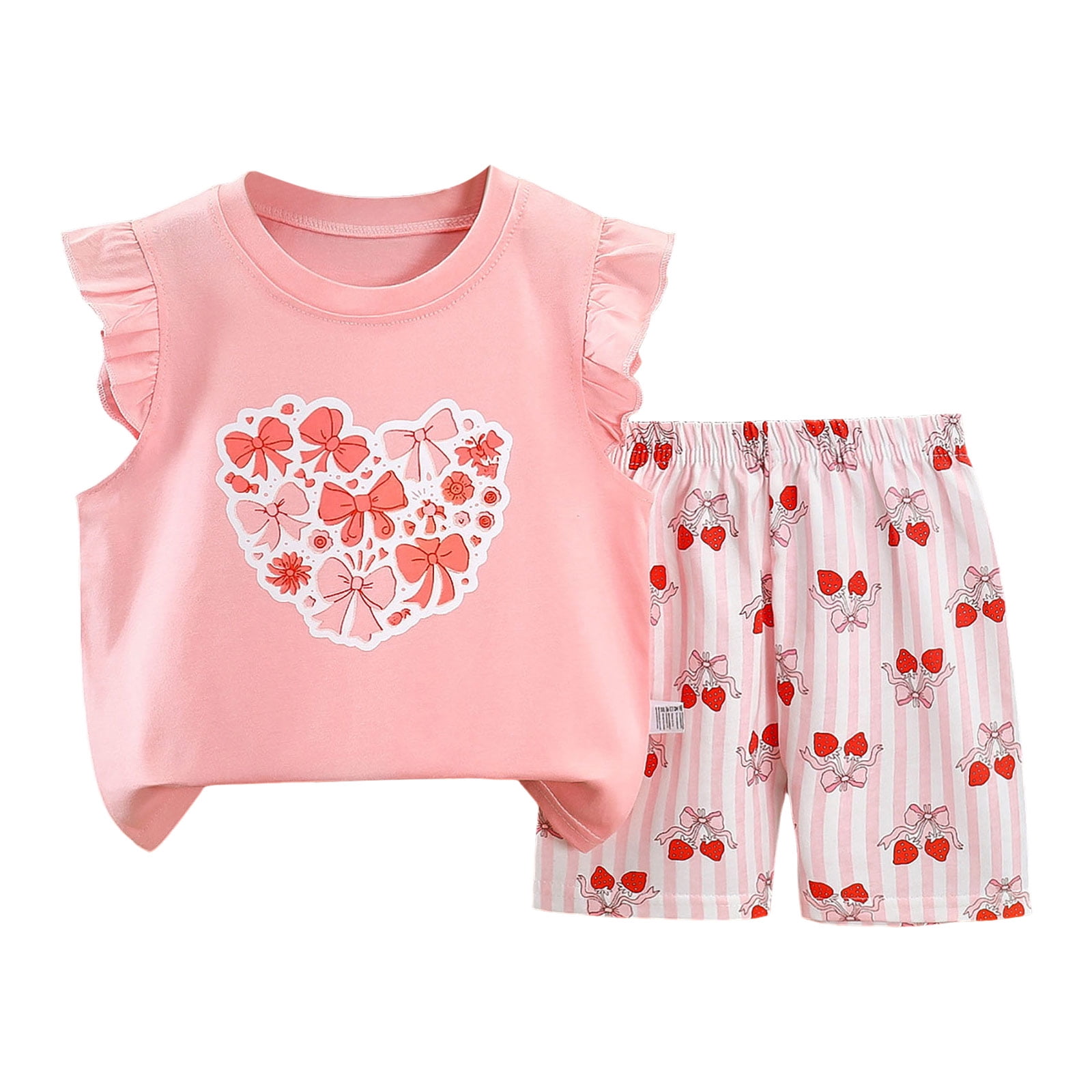 Baby Girls Cotton Outfit Ruffled Sleeveless Top Floral Shorts Two Piece ...