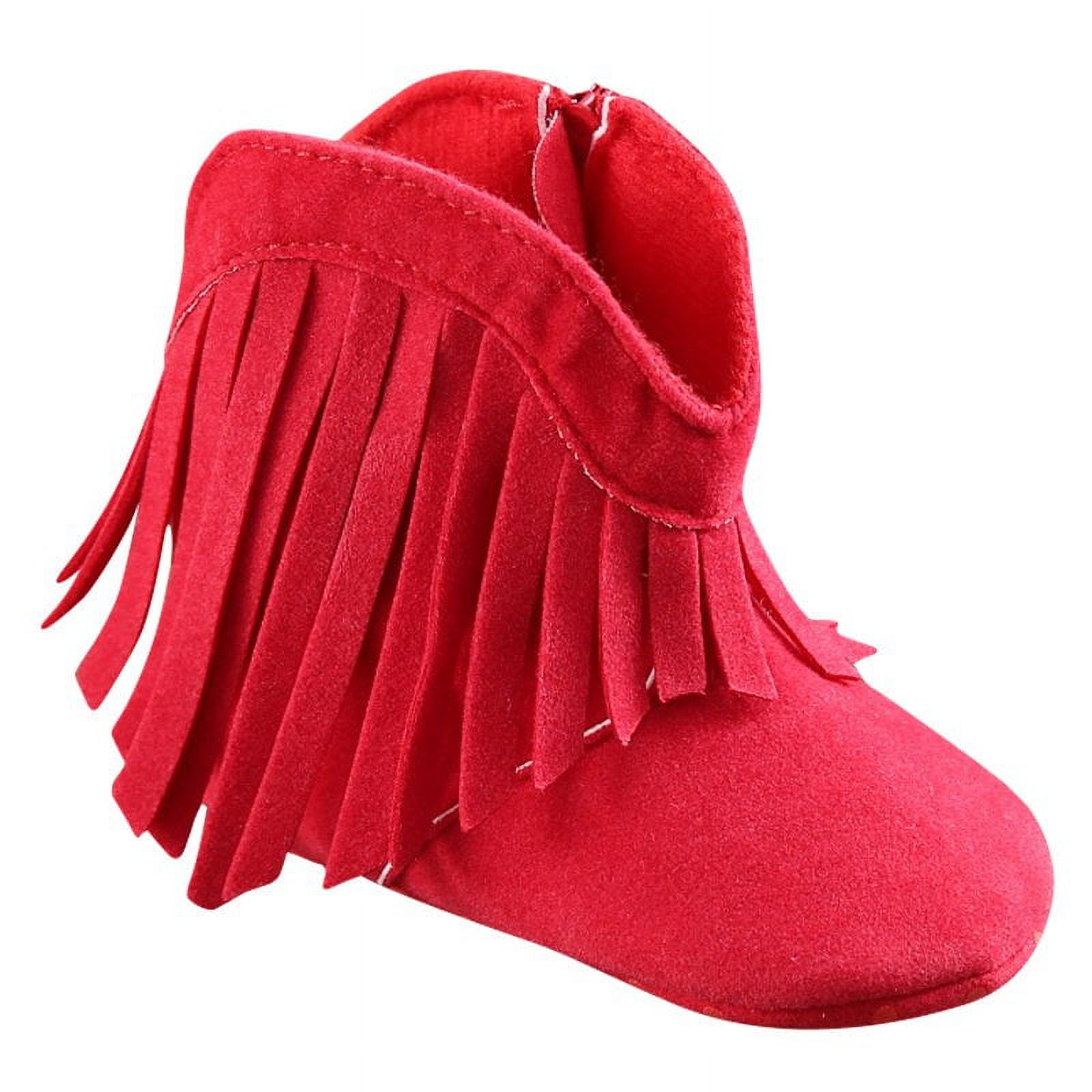 Baby Girls Cowboy Tassel Boots Side Zipper Moccasins Soft Bottom Non ...