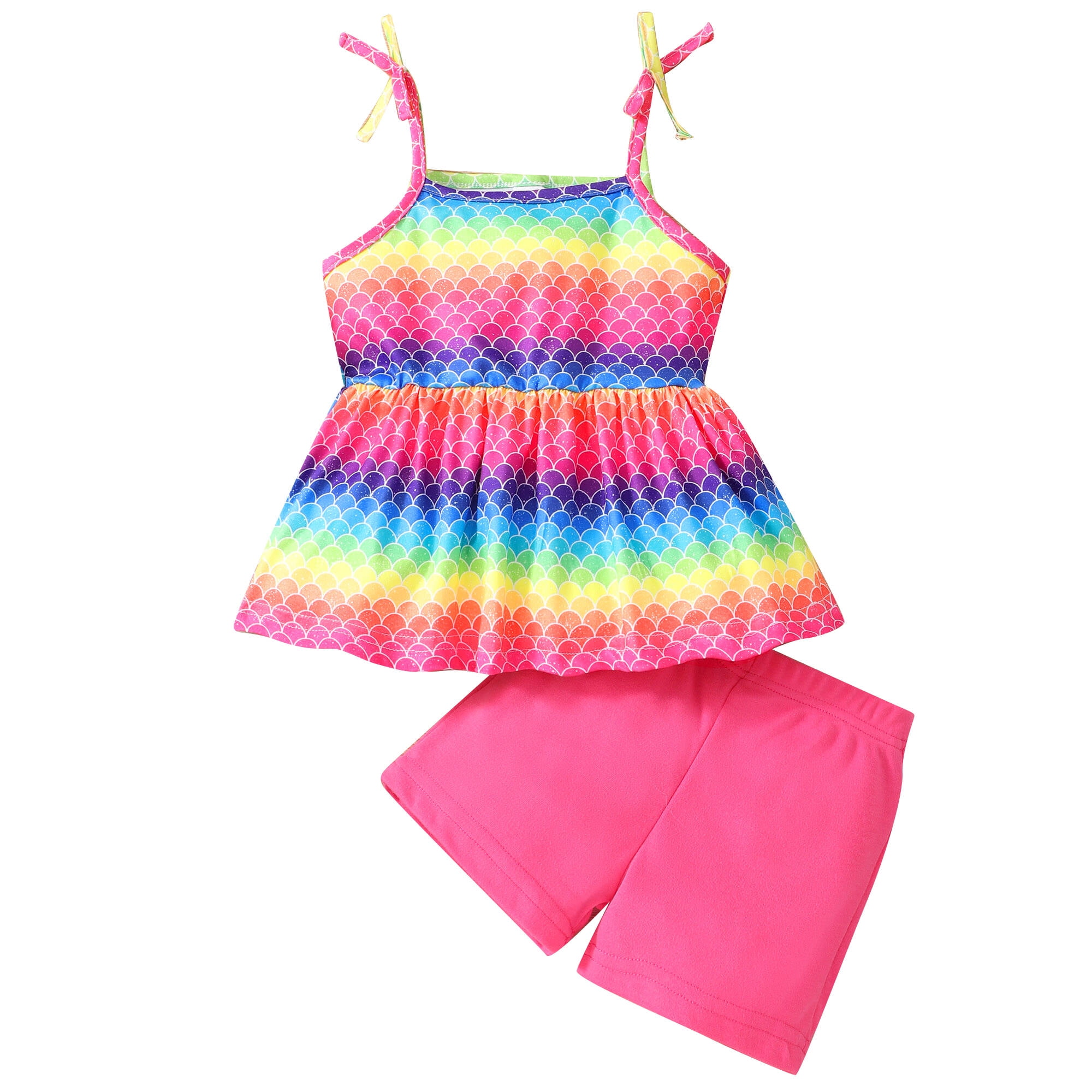 Baby Girls Cute Short Sets Mermaid Scales Tie Knot Cami Tops and Pink ...