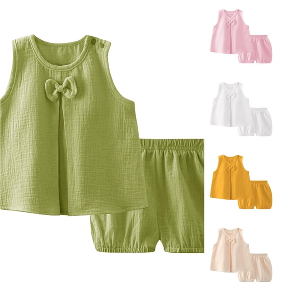 Baby Girls' Dress Set Spring and Summer Solid Color Double Layer Yarn ...