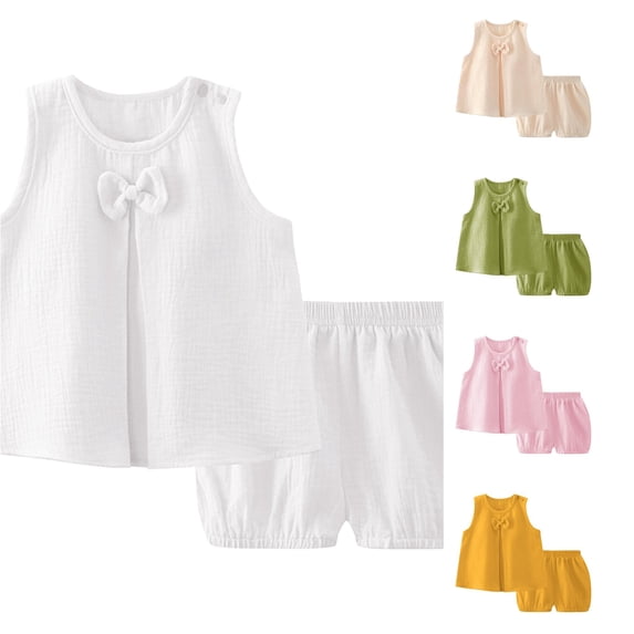 Baby Girls' Dress Set Spring and Summer Solid Color Double Layer Yarn ...