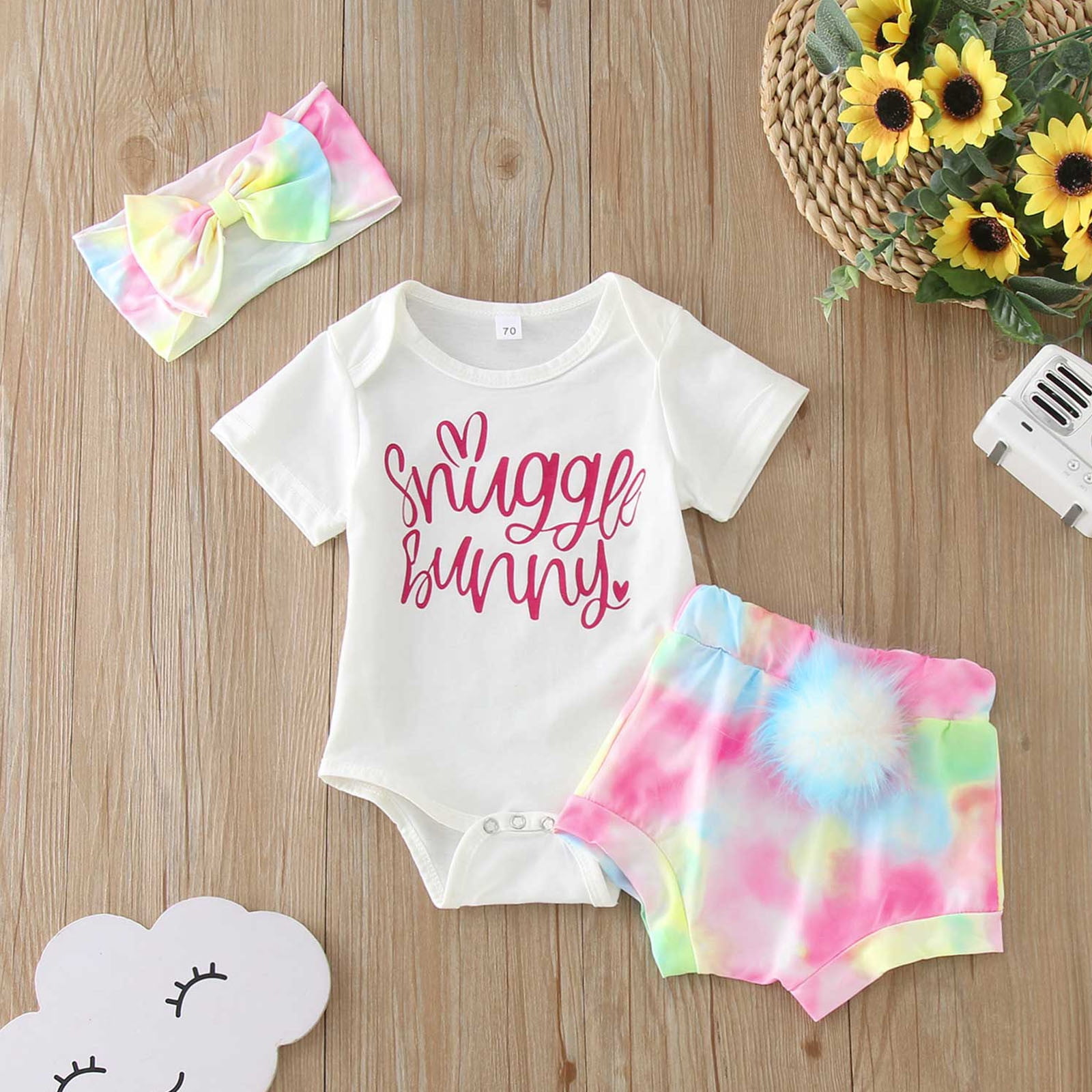 Baby Girls Easter Outfit Infant Girls Short Sleeve Letter Romper ...