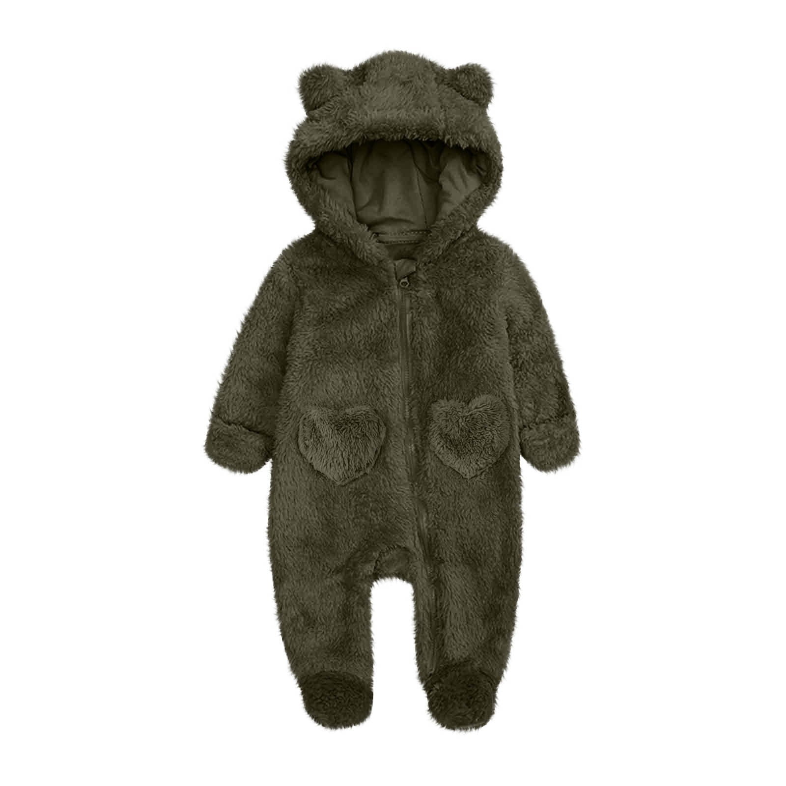 Baby Girls Fleece Jumpsuit Green Onesies Long Sleeve Zipper Bear Ear Newborn Hooded Romper Warm ...