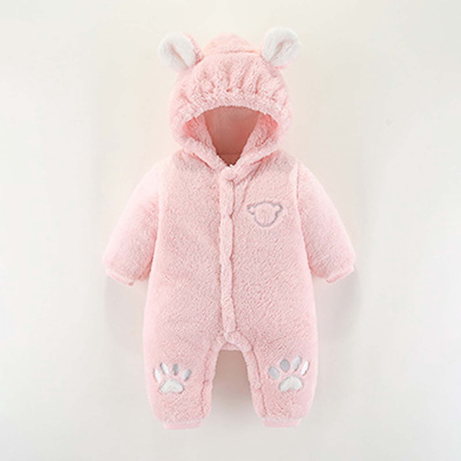 Baby Girls Fleece Jumpsuit Newborn Pink Onesies Long Sleeve Thermal ...