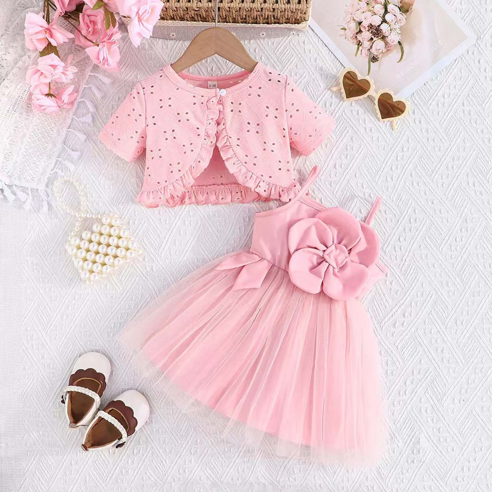 Baby Girls' Floral Strappy Dress & Solid Cardigan 2 Piece Set Princess ...