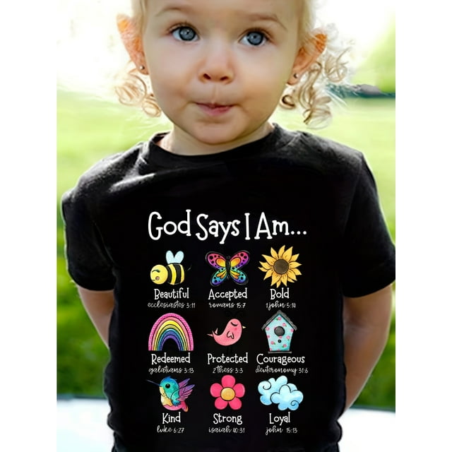 Baby Girls "God Say I Am..." Print Cartoon Animal & Letter Print Short ...