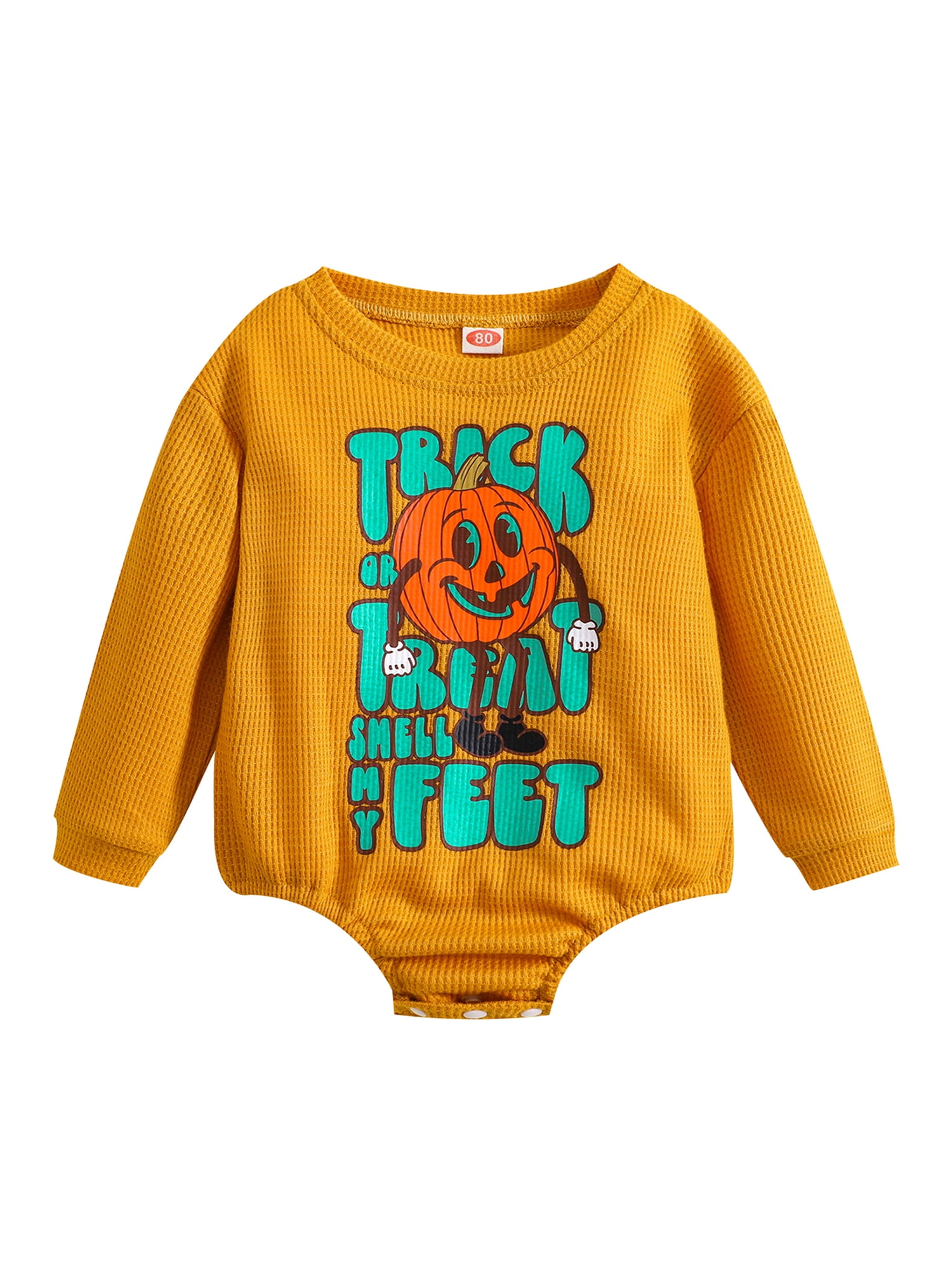 Baby Girls Halloween Crewneck Long Sleeve Letter Pumpkin Print Romper - Walmart.com