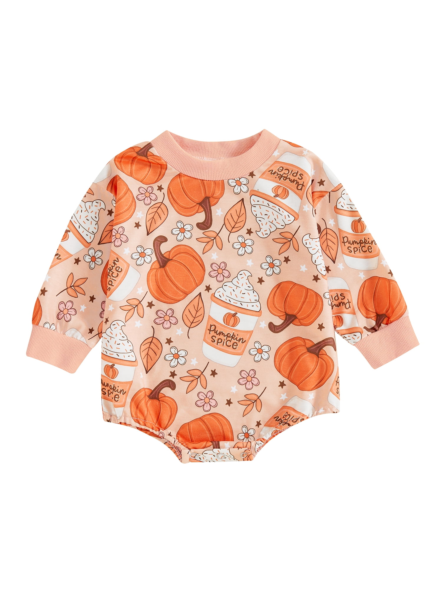 Baby Girls Halloween Romper Pumpkin and Floral Print Fall Sweatshirt Jumpsuit for Infant Toddler ...