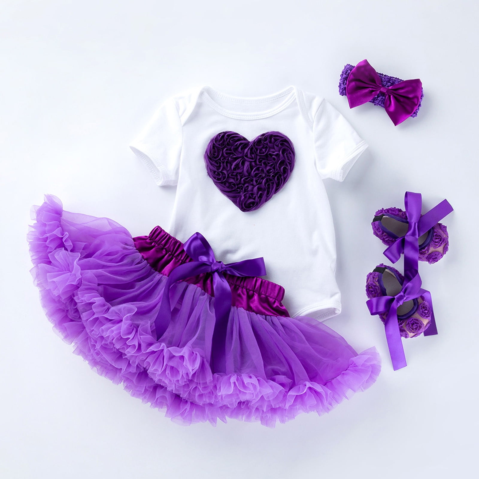 Baby Girls Heart Embroidery Short Sleeve Romper Bodysuit Tutu Tulle ...