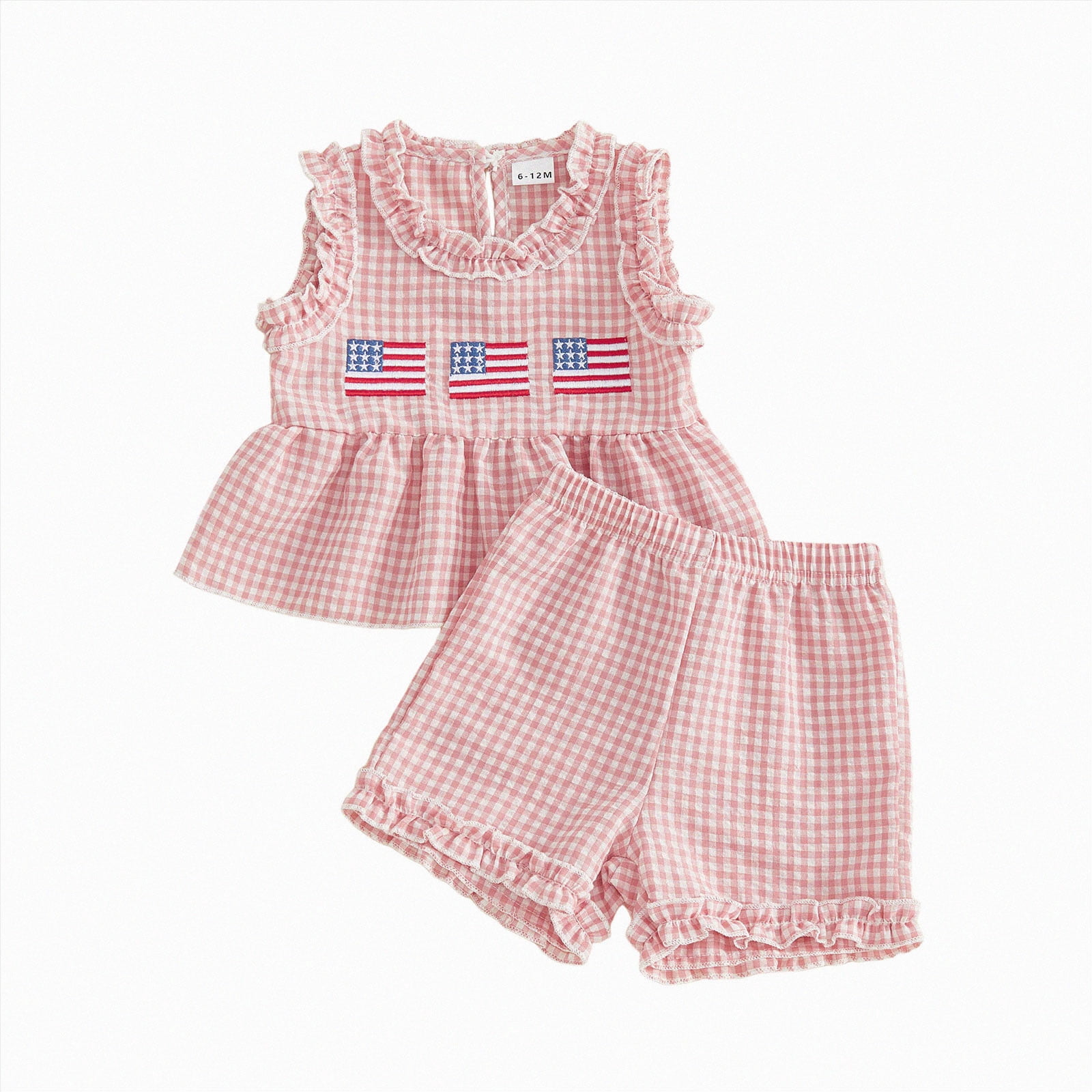 Baby Girls Independence Day Summer Outfits Cute Plaid Print Sleeveless ...