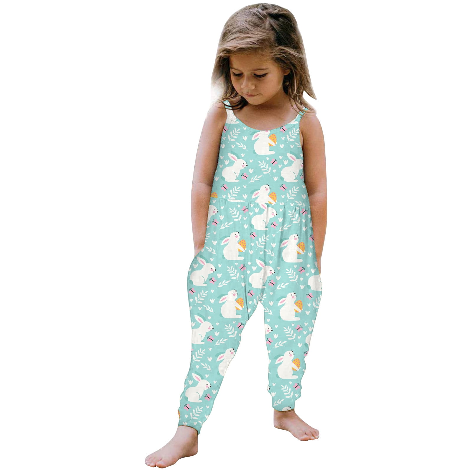 Baby Girls Jumpsuit One-Piece Toddler Kids Floral Cartoon Easter Bunny ...