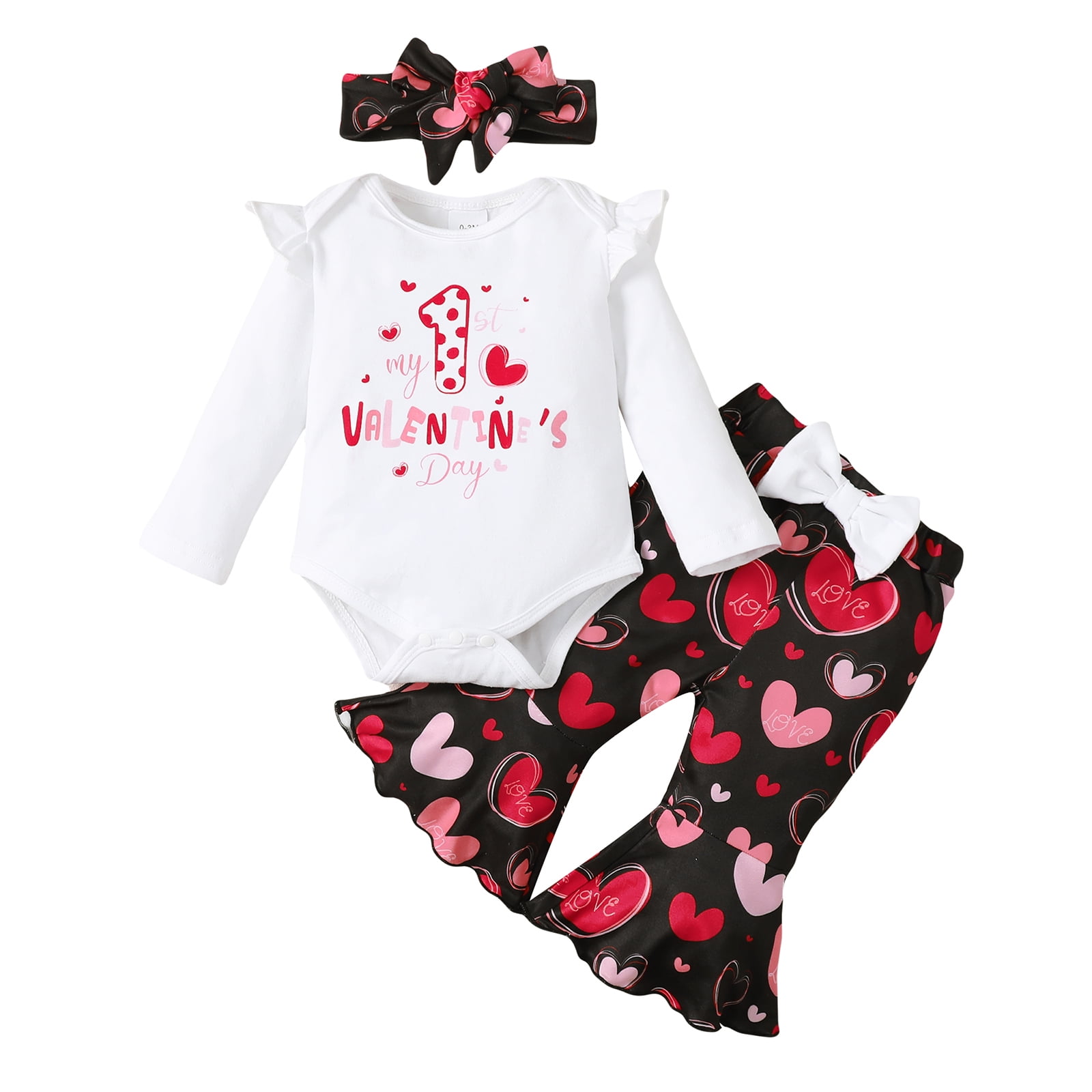 Baby Girls Jumpsuits Set Valentine's Day Romper and Pants Headband - Walmart.com