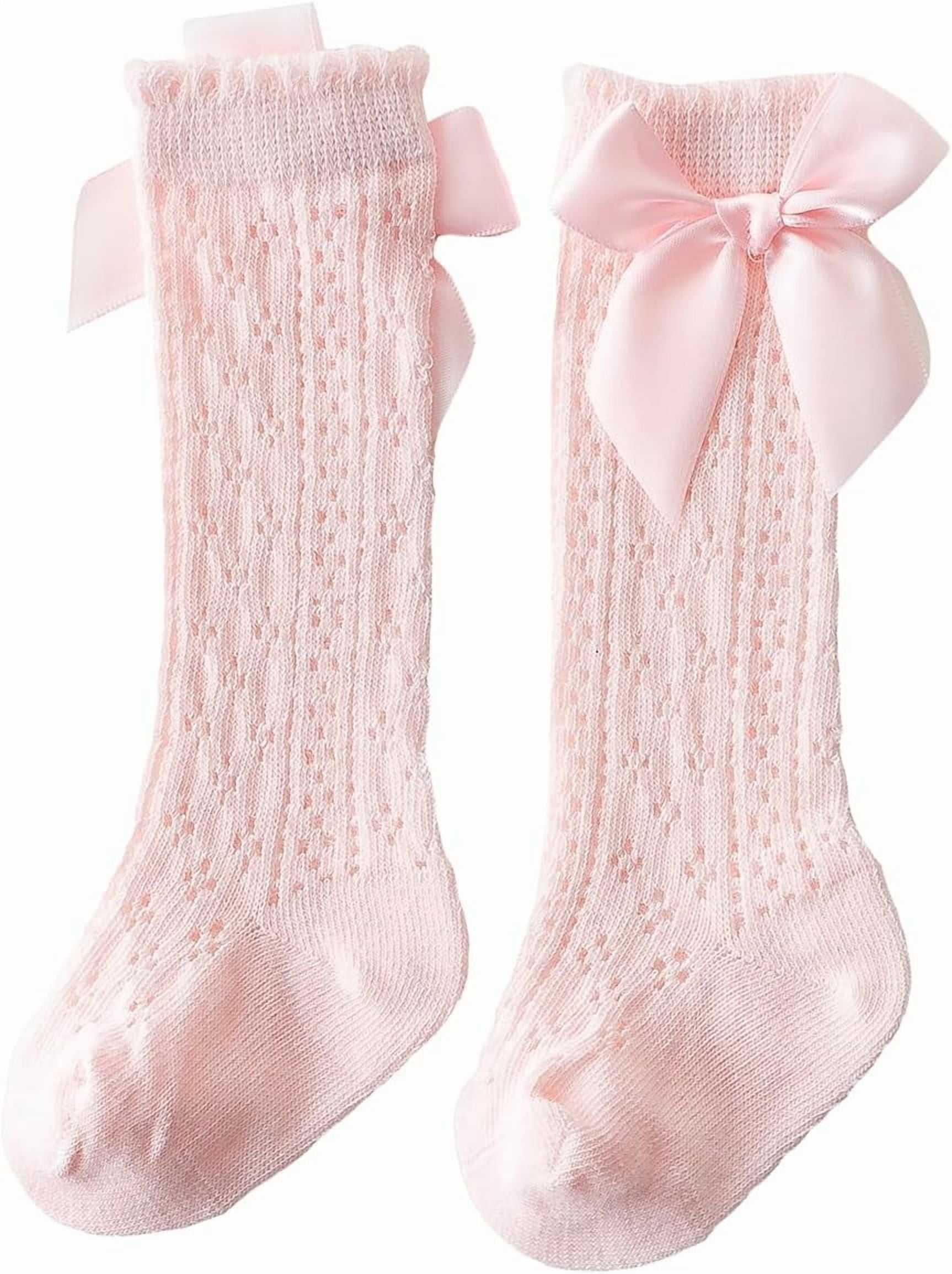 Baby Girls Knee High Socks Breathable Cutout Mesh Cute Bows Dress Socks ...