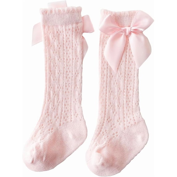 Baby Girls Knee High Socks Breathable Cutout Mesh Cute Bows Dress Socks ...