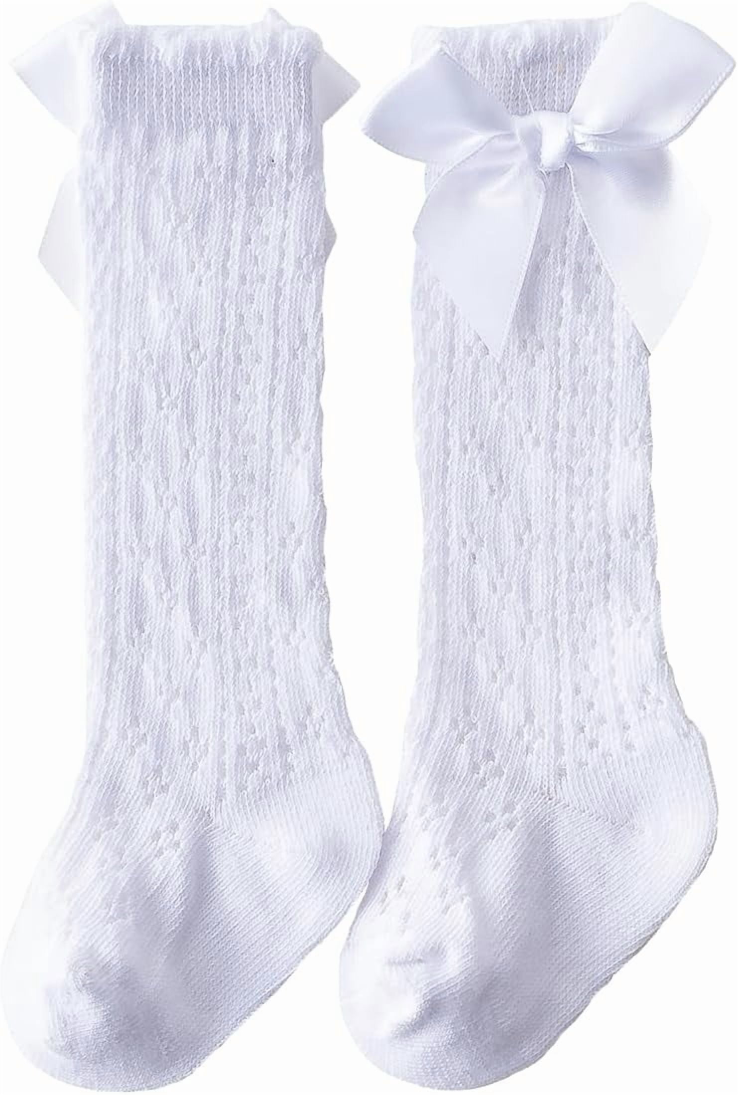 Baby Girls Knee High Socks Breathable Cutout Mesh Cute Bows Dress Socks ...