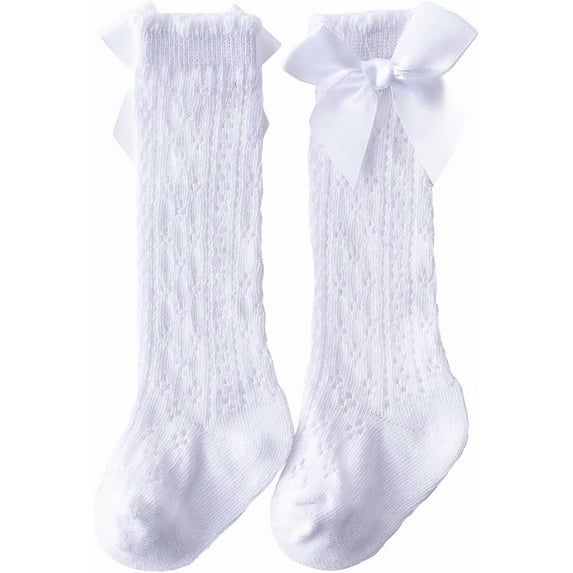 Baby Girls Knee High Socks Breathable Cutout Mesh Cute Bows Dress Socks ...