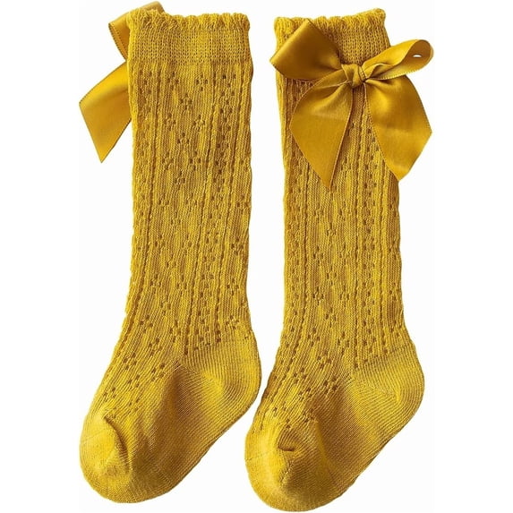 Baby Girls Knee High Socks Breathable Cutout Mesh Cute Bows Dress Socks ...