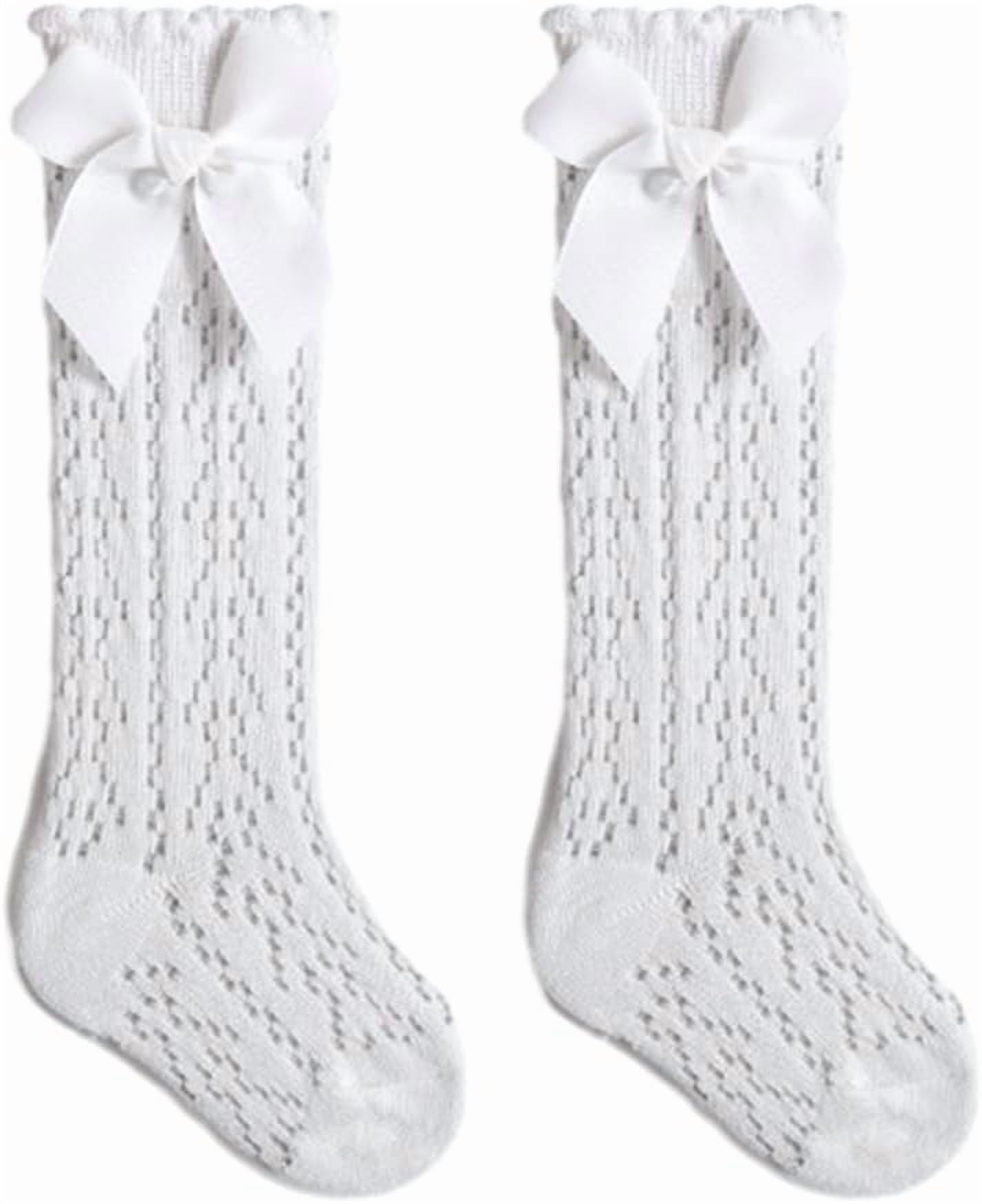 Baby Girls Knee High Socks Breathable Cutout Mesh Cute Bows Dress Socks ...