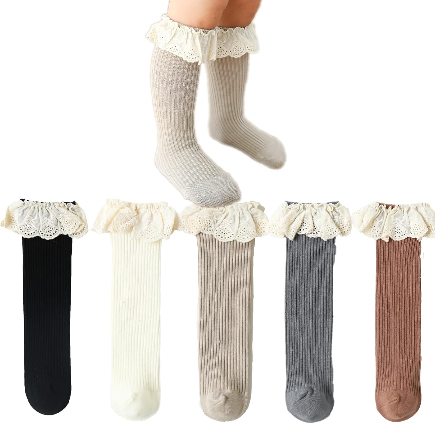 Baby Girls Knee High Socks Kids Toddler Tube Ruffled Stockings Little ...