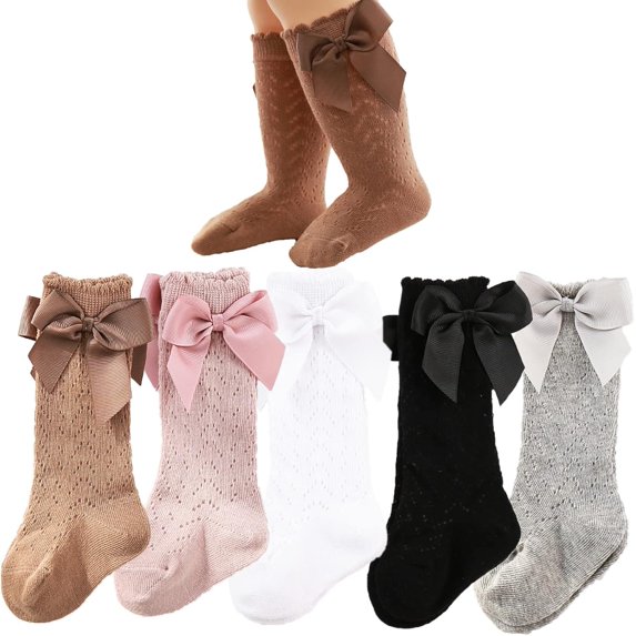 Baby Girls Knee High Socks Toddlers Tube Ruffled Bow Stockings Infant ...