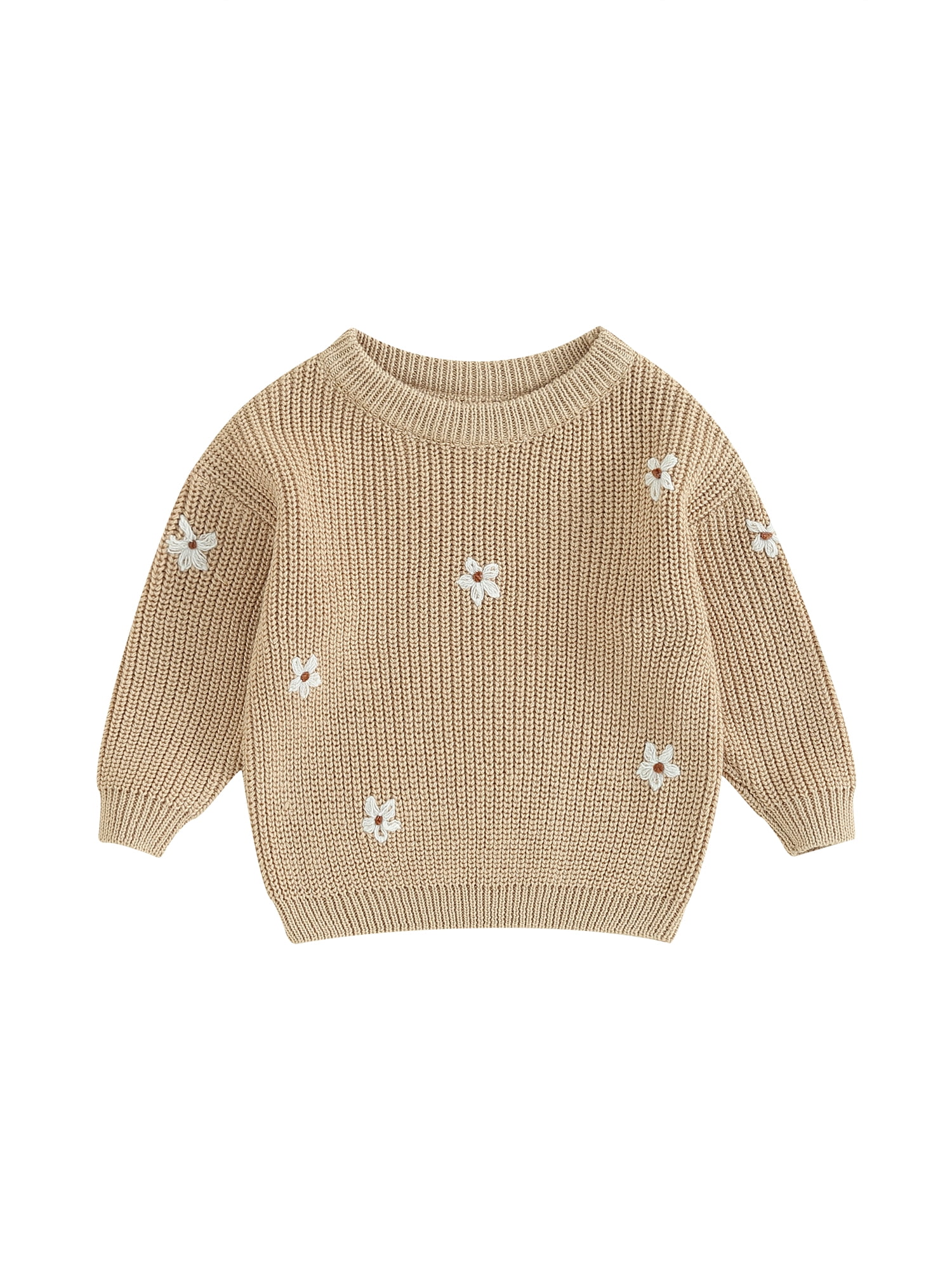 Baby Girls Knitted Sweater Floral Embroidery Long Sleeve Pullovers ...