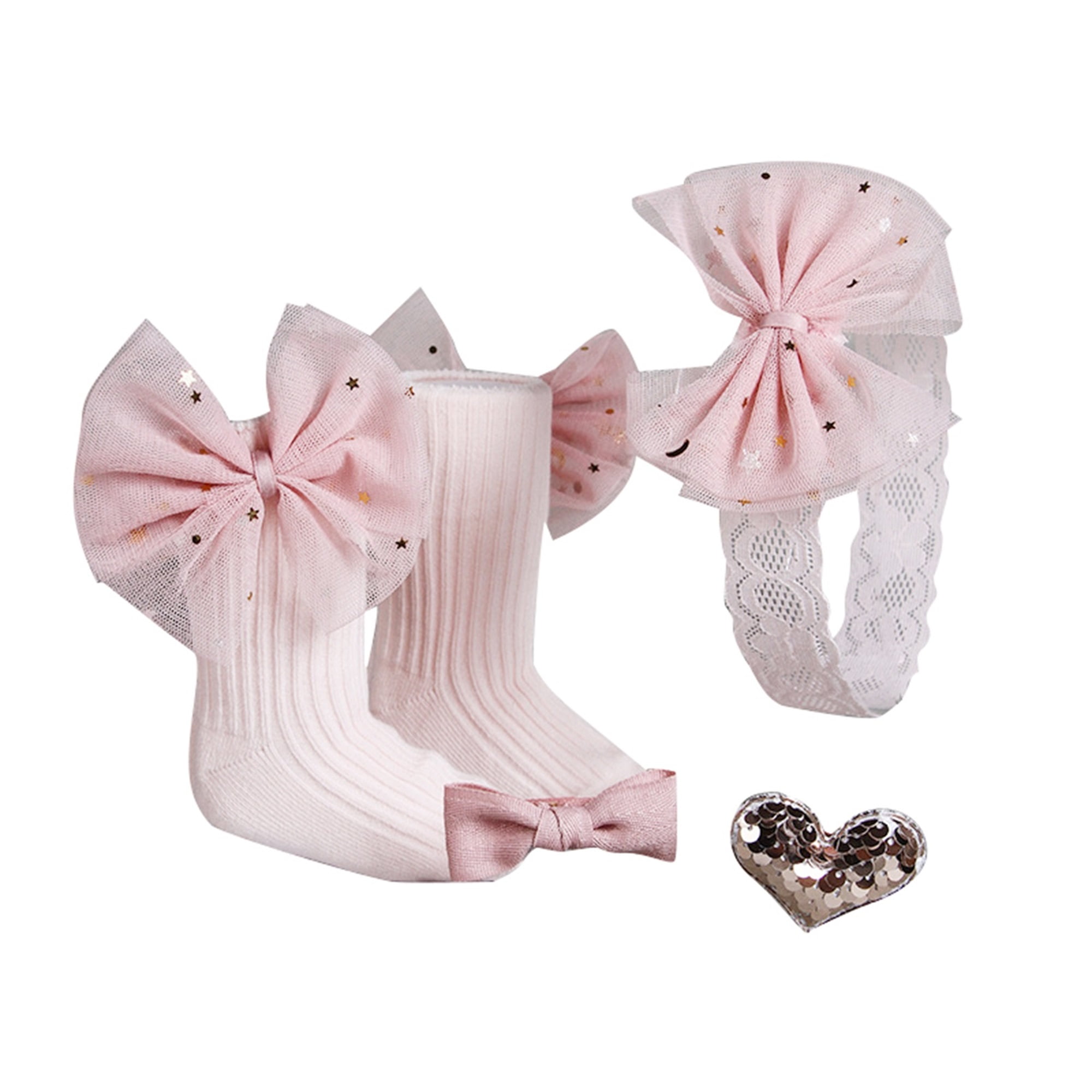 Baby Girls Long Socks Tube Socks with Bow and Hair Clips Headband ...