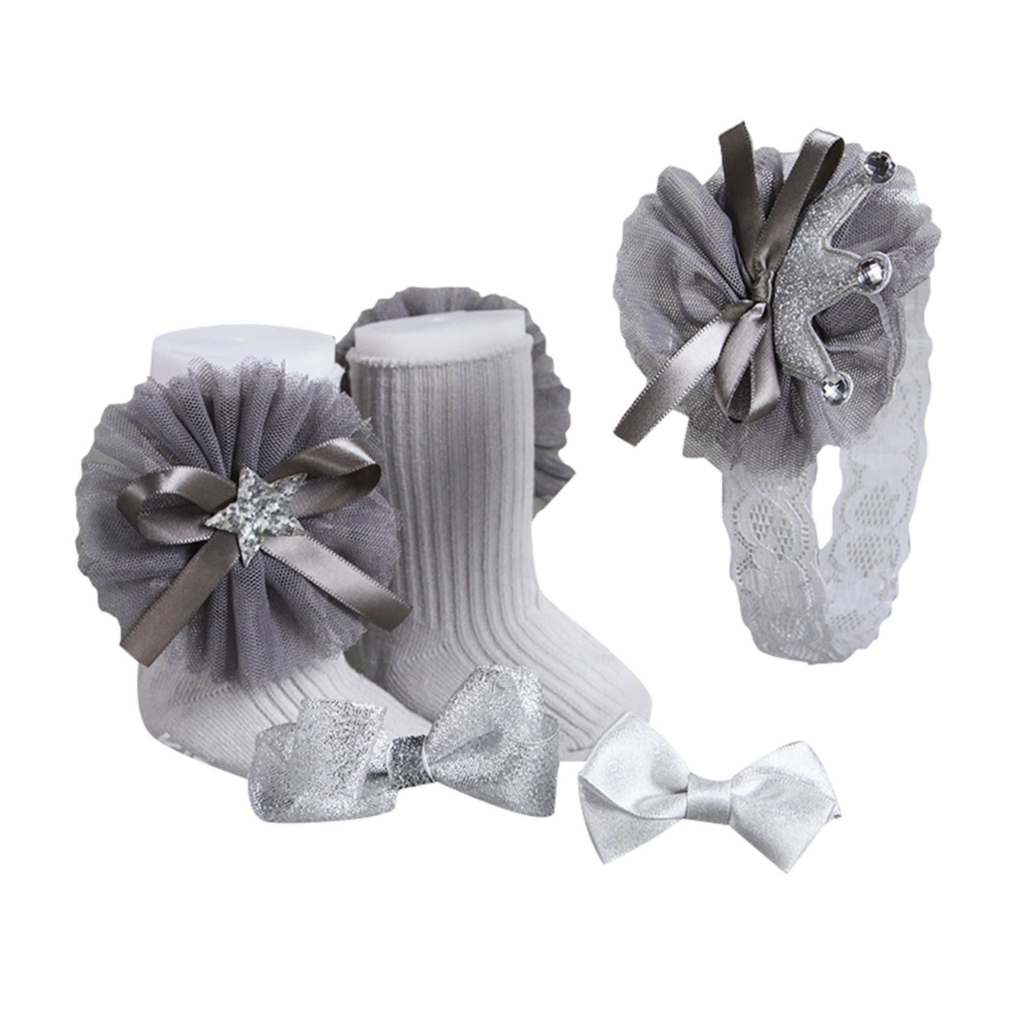 Baby Girls Long Socks Tube Socks with Bow and Hair Clips Headband ...